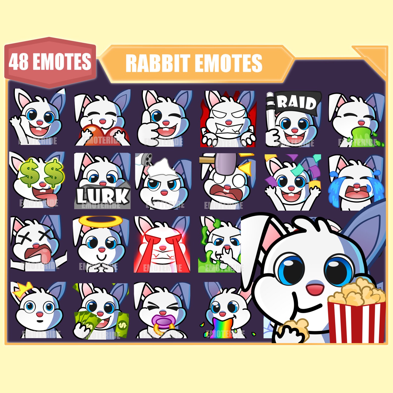 WHITE RABBIT BUNNY Emote Bundle for Twitch Youtube Emotes Discord ...
