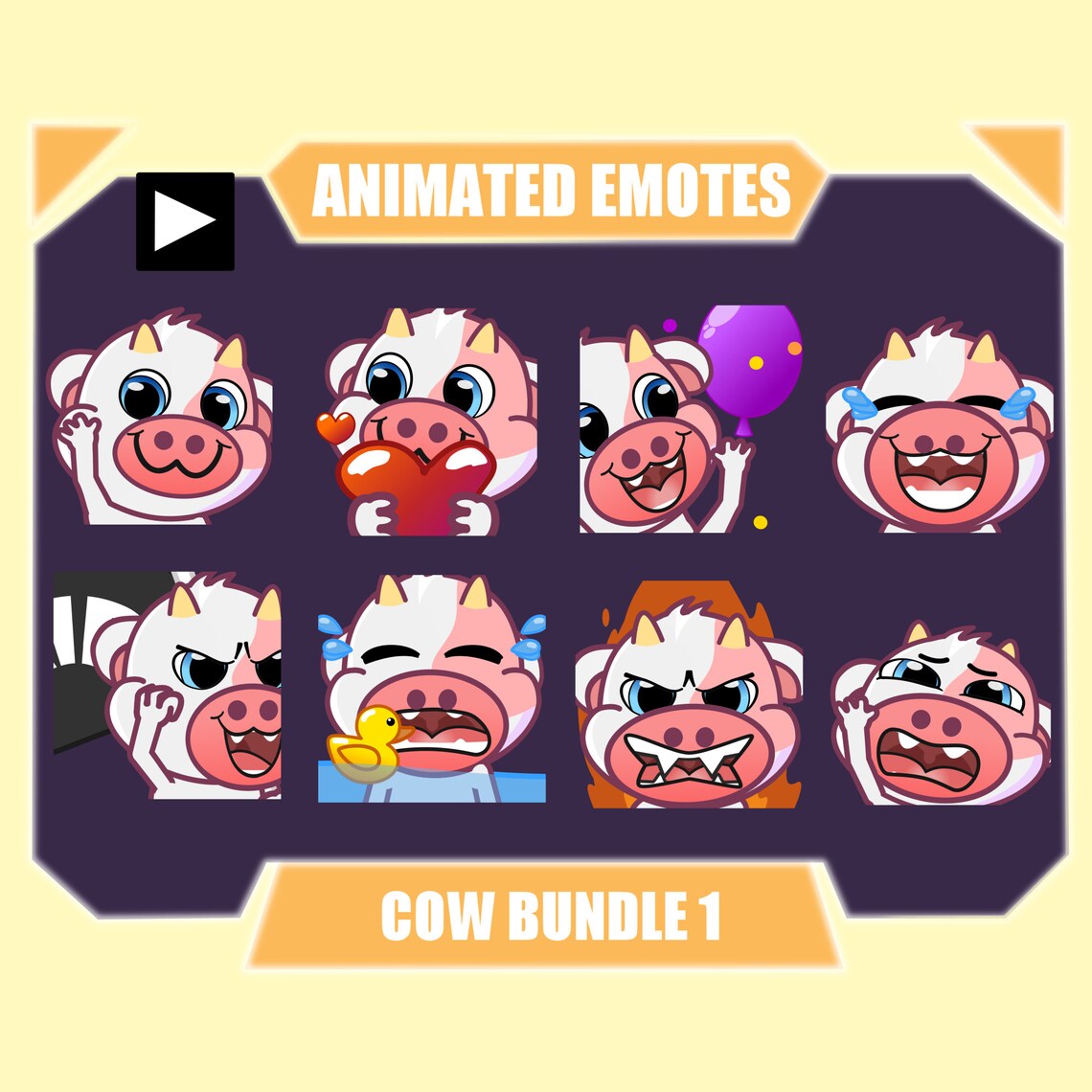 PINK COW ANIMATED Emote Pack for Twitch | Youtube Emotes | Discord ...