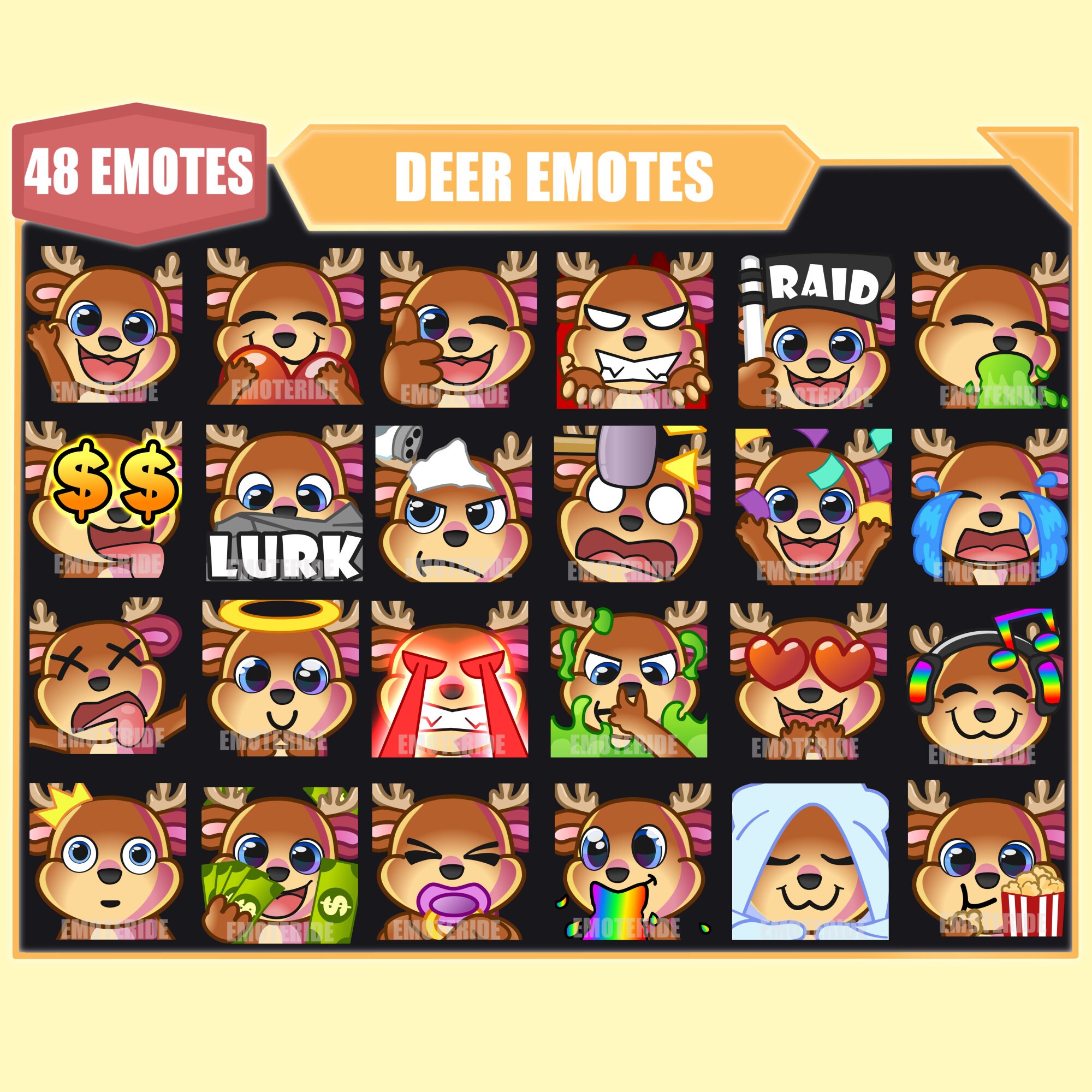 DEER Twitch Emote Bundle Youtube Emotes Discord Emotes Streamer Emotes ...