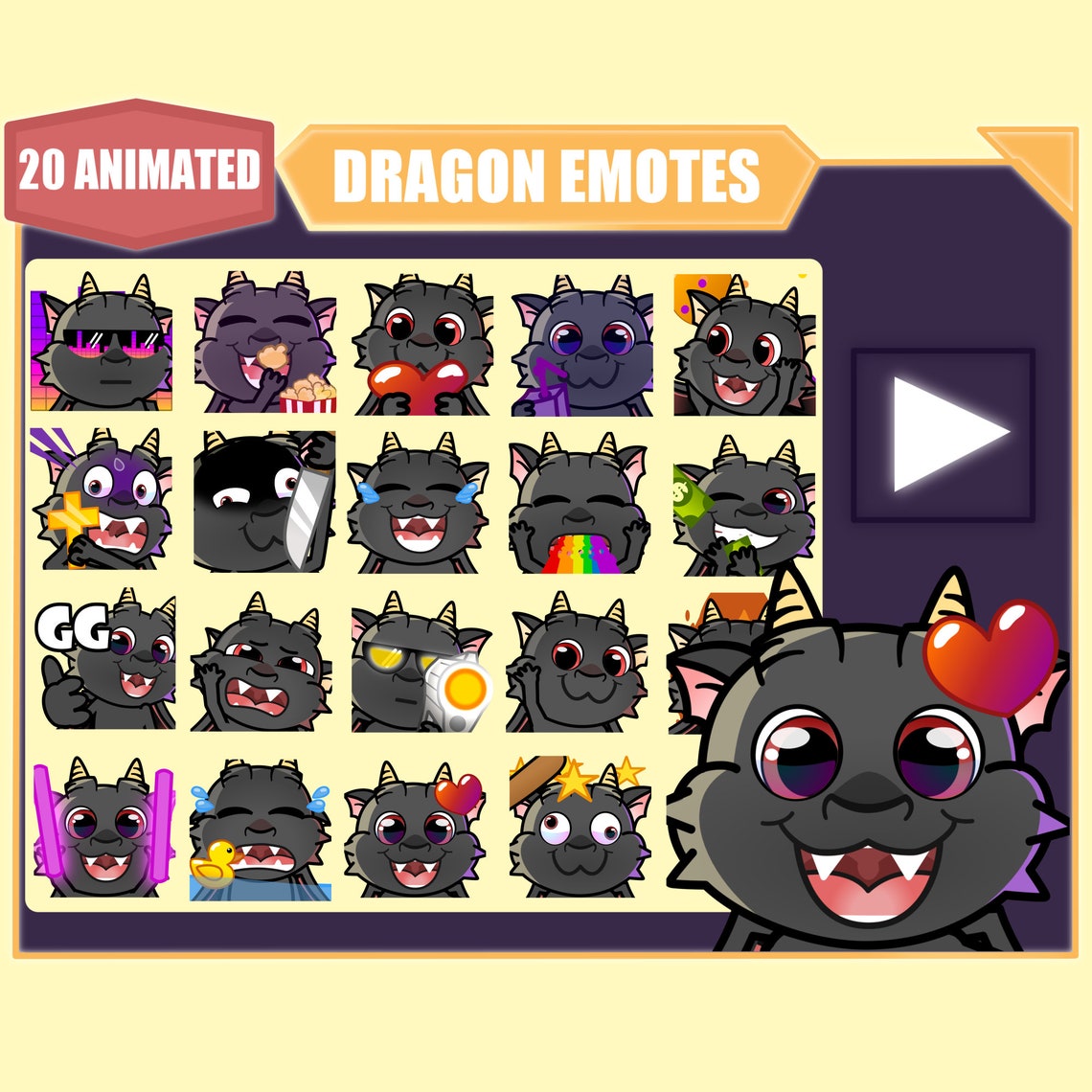 ANIMATED Black Dragon Emote Bundle for Twitch Youtube Emotes Discord ...