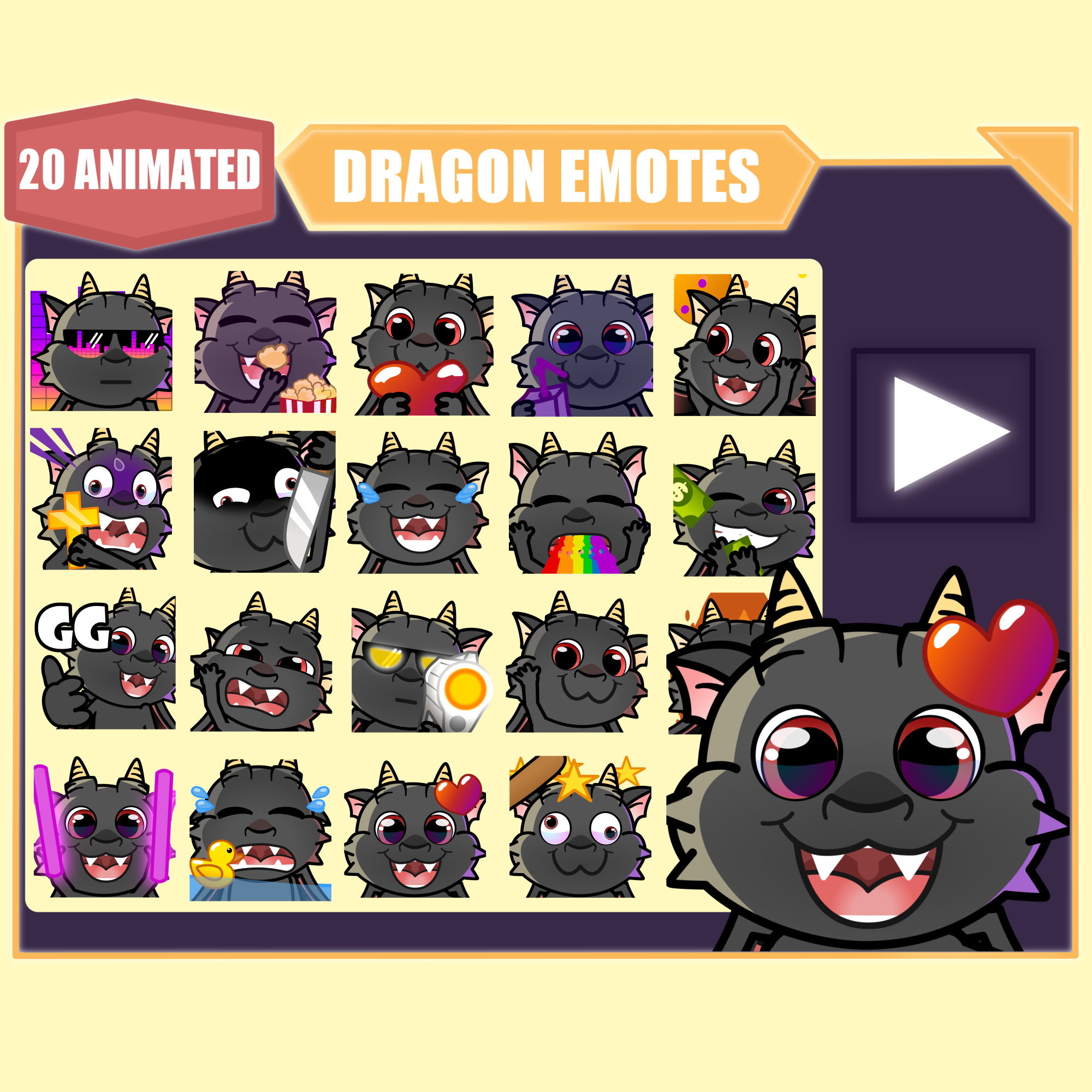 ANIMATED Black Dragon Emote Bundle for Twitch Youtube Emotes Discord ...