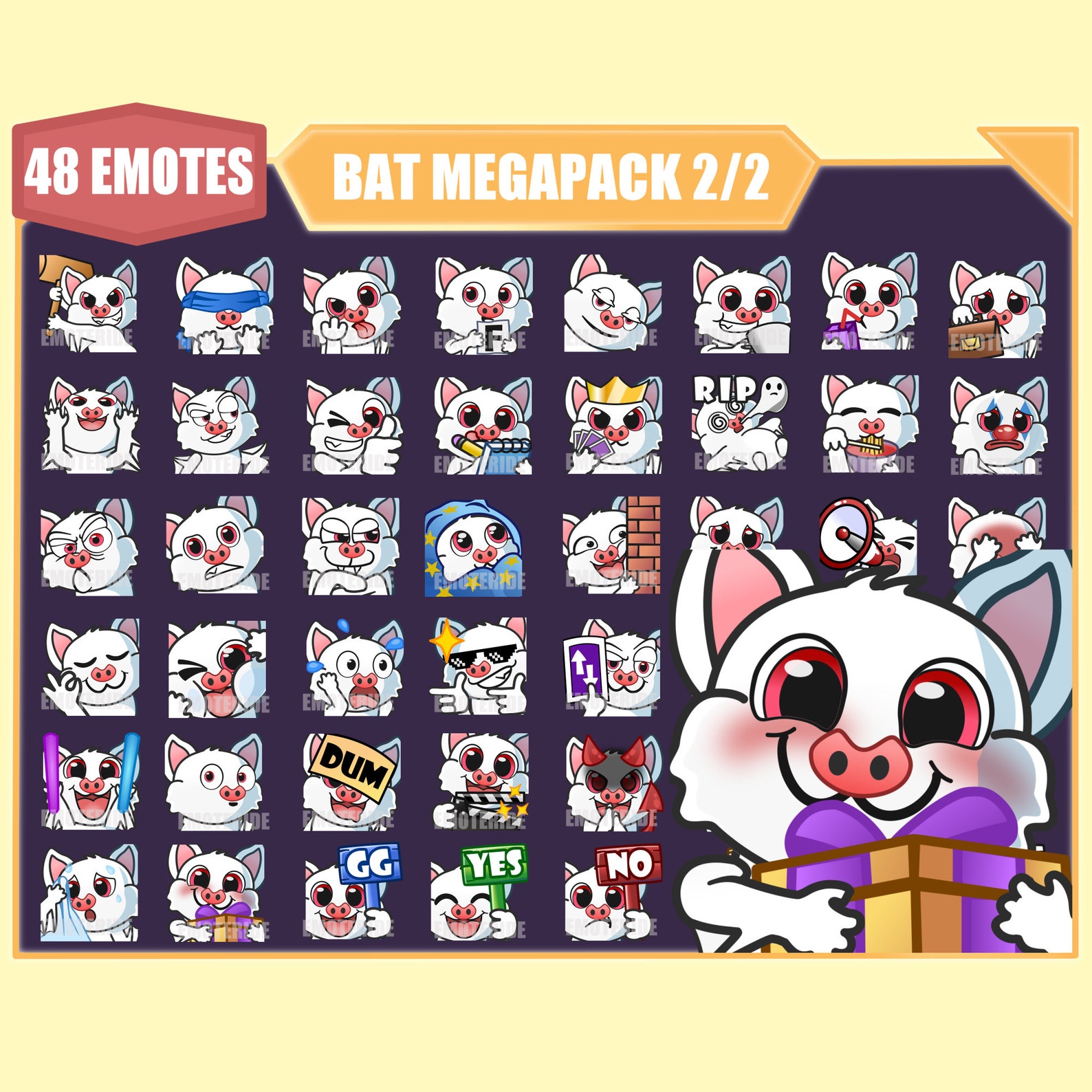 WHITE BAT Emote Bundle for Twitch 2 | Kick Emotes | Youtube Emotes ...