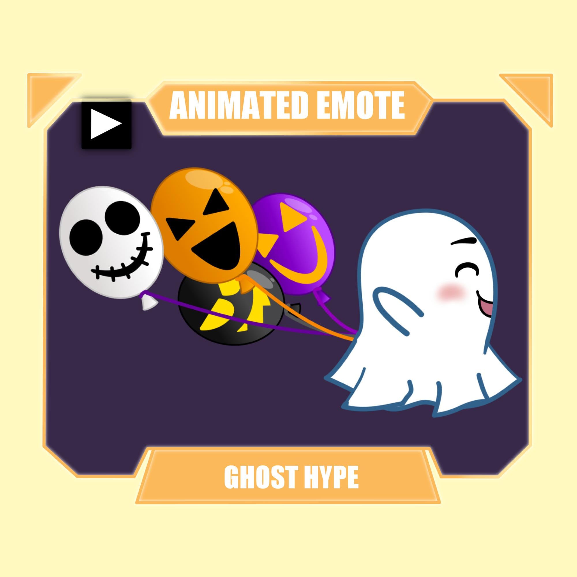 ANIMATED Ghost Hype Emote for Twitch Discord | Halloween Emote | Cute Ghost Balloon Party Emote ...