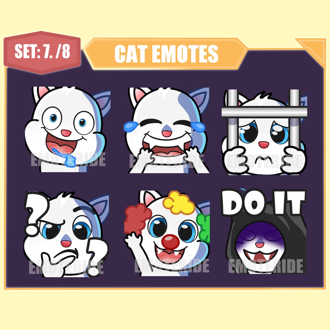 White Cat Twitch Emote Pack 7 Derp, Lol, in Prison, Thinking, Clown, Do ...