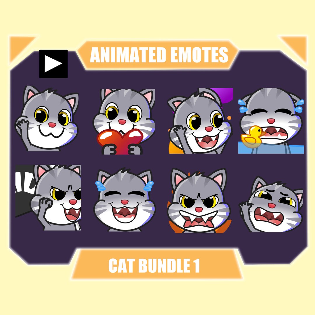 GRAY CAT ANIMATED Emote Pack for Twitch | Youtube | Discord Emotes ...