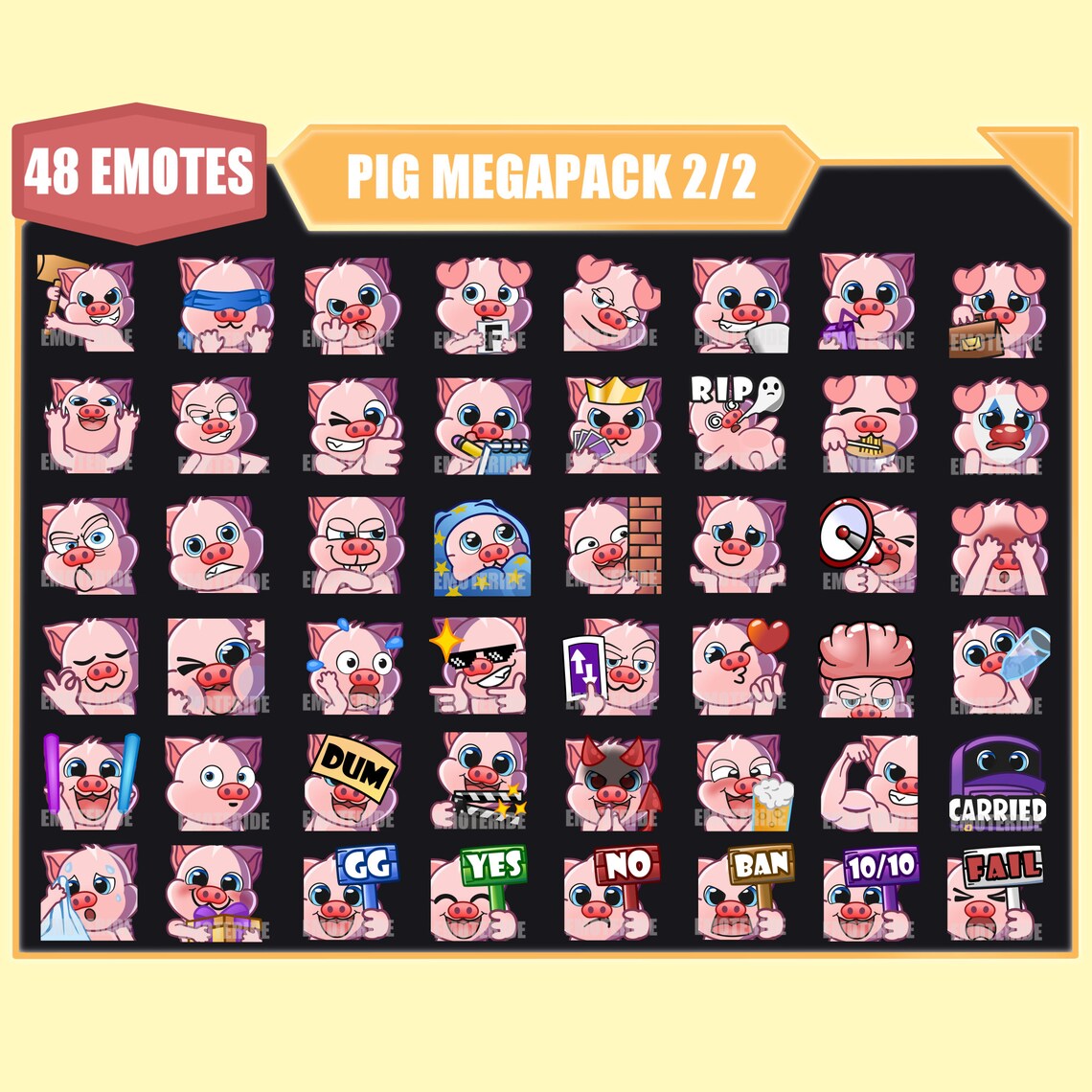 PINK PIG Emote Bundle 2 for Twitch | Kick Emotes | Youtube Emotes ...