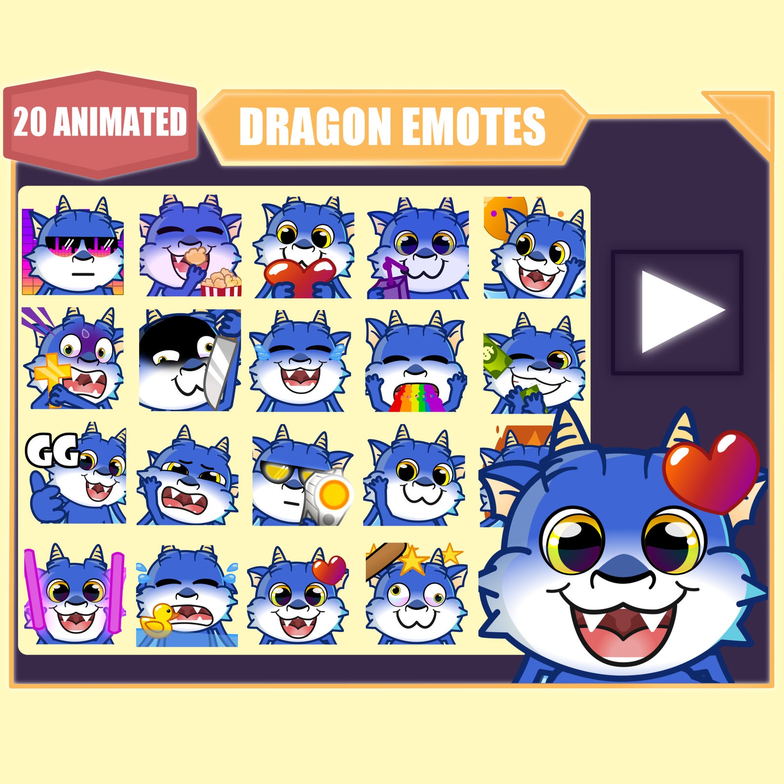 ANIMATED Blue Dragon Emote Bundle for Twitch Youtube Emotes Discord ...