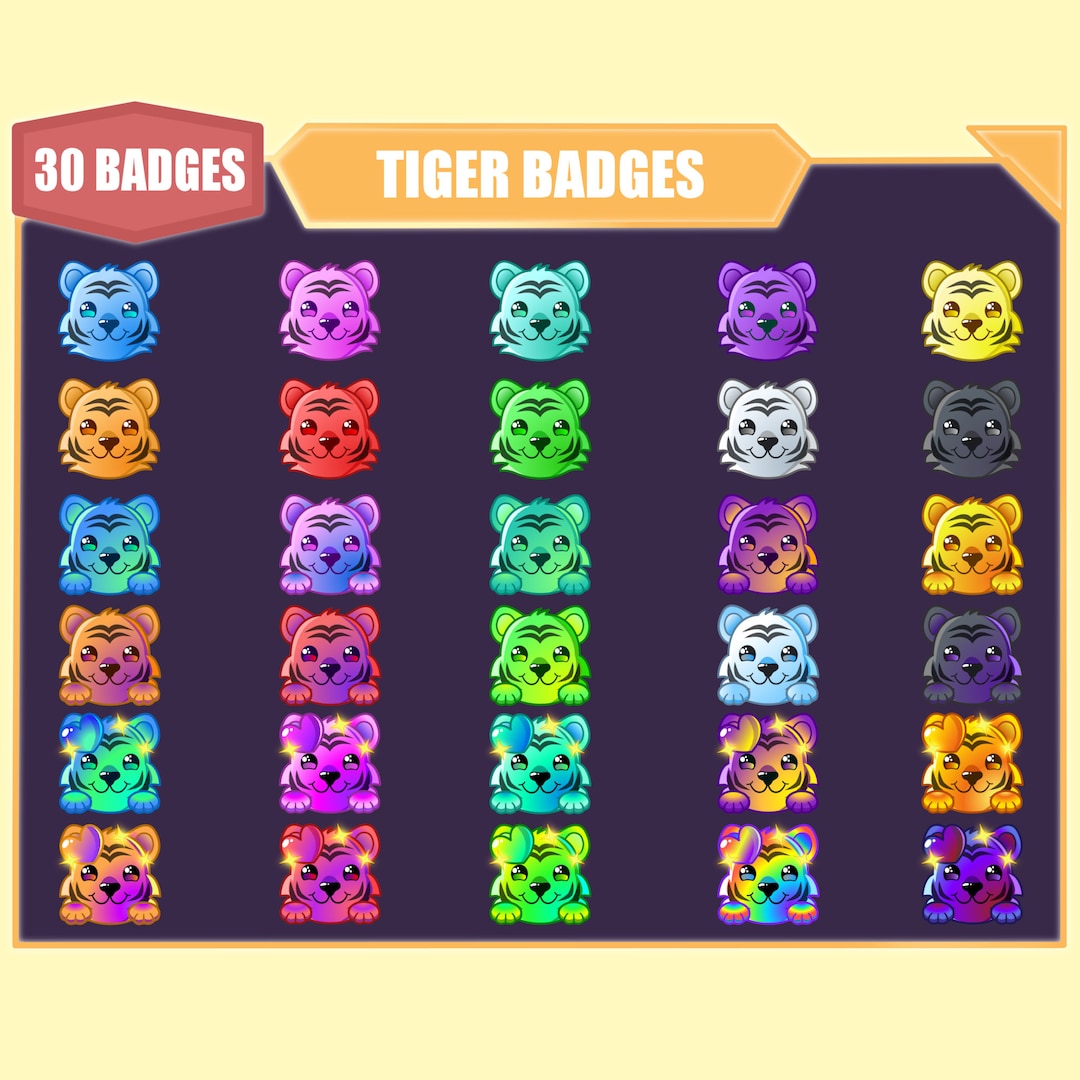 30 Tiger Bit Badges for Twitch | Colorful Cute Tiger Sub Badges - Etsy