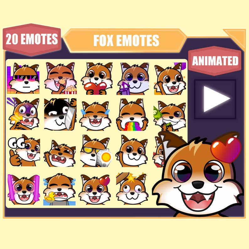 ANIMATED Fox Emote Bundle for Twitch Youtube Emotes - Etsy