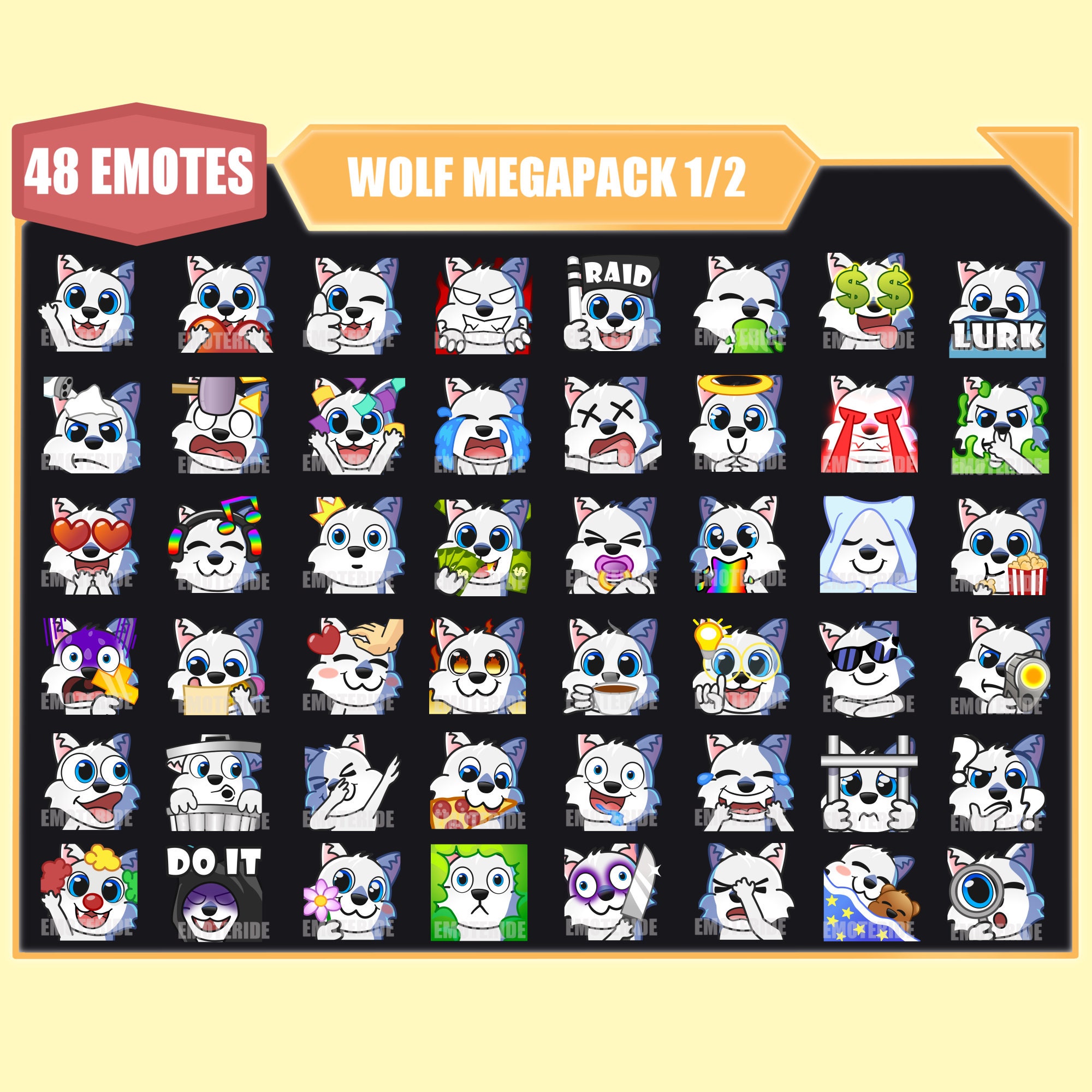 WHITE WOLF Emote Bundle for Twitch Youtube Emotes Discord Emotes ...