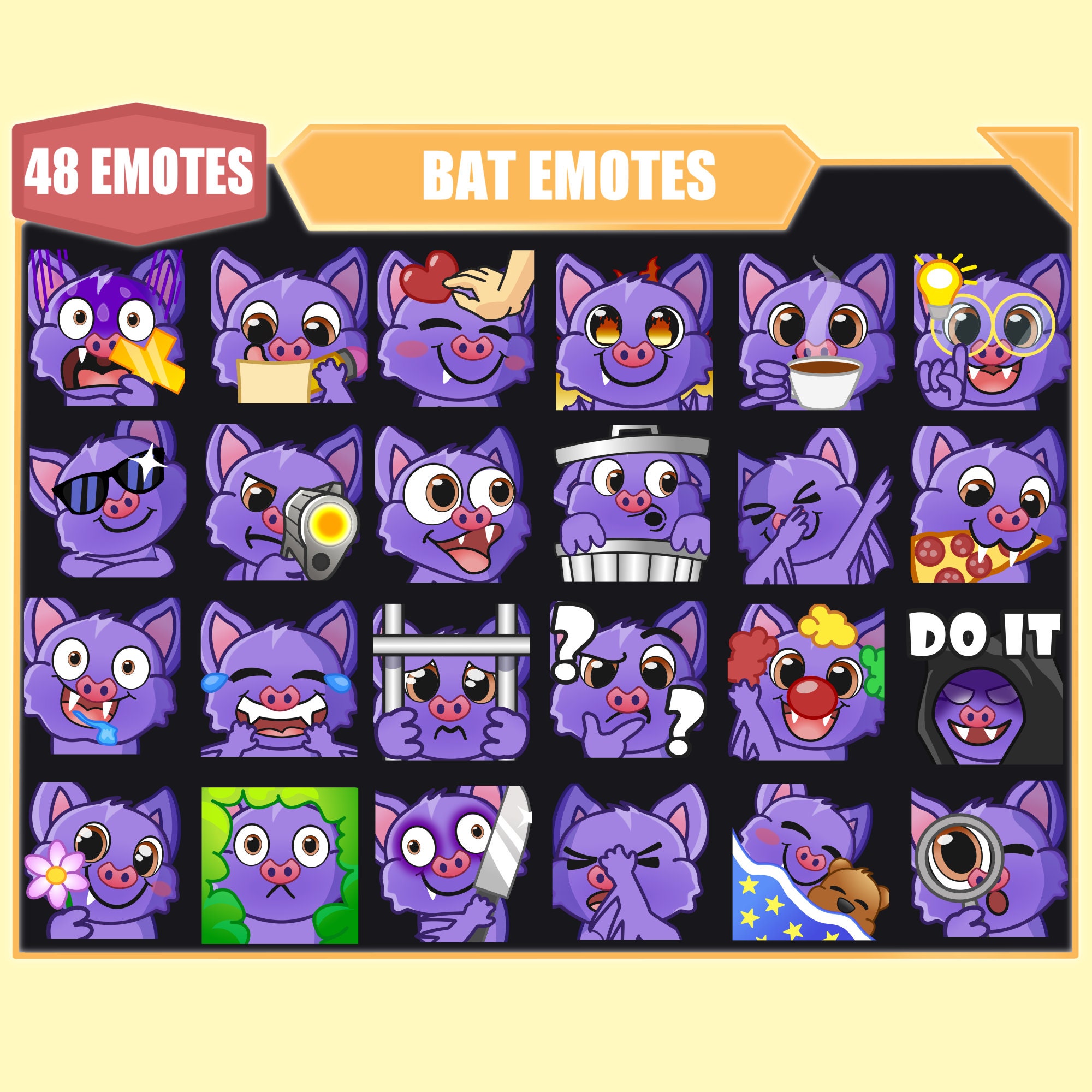 PURPLE BAT Emote Bundle for Twitch Youtube Emotes Discord - Etsy