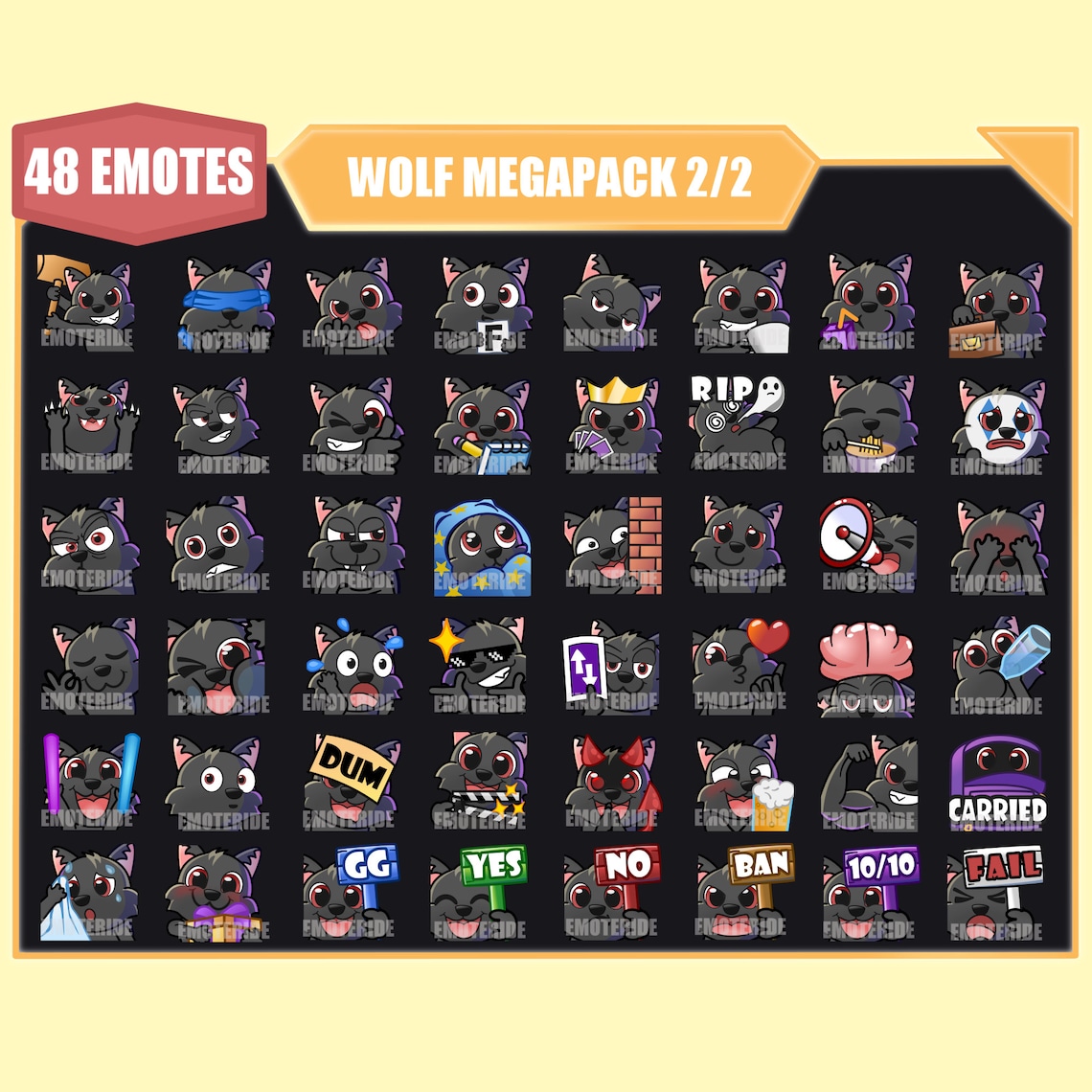 BLACK WOLF Emote Bundle 2 for Kick | Twitch | Youtube Emotes | Discord ...