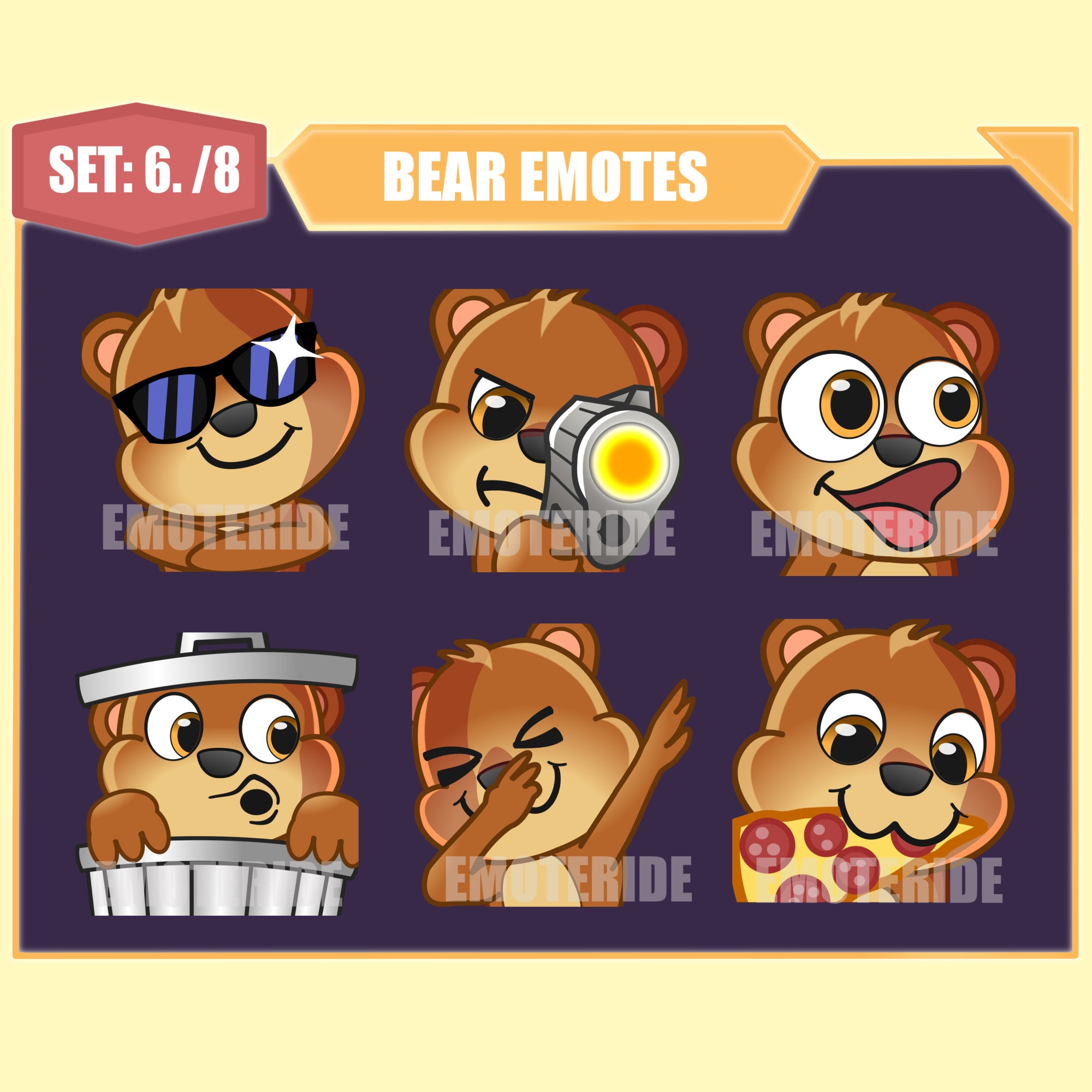 Brown Bear Twitch Emote Pack 6 Sunglasses, Gun, Pogchamp, Trash, Dab ...
