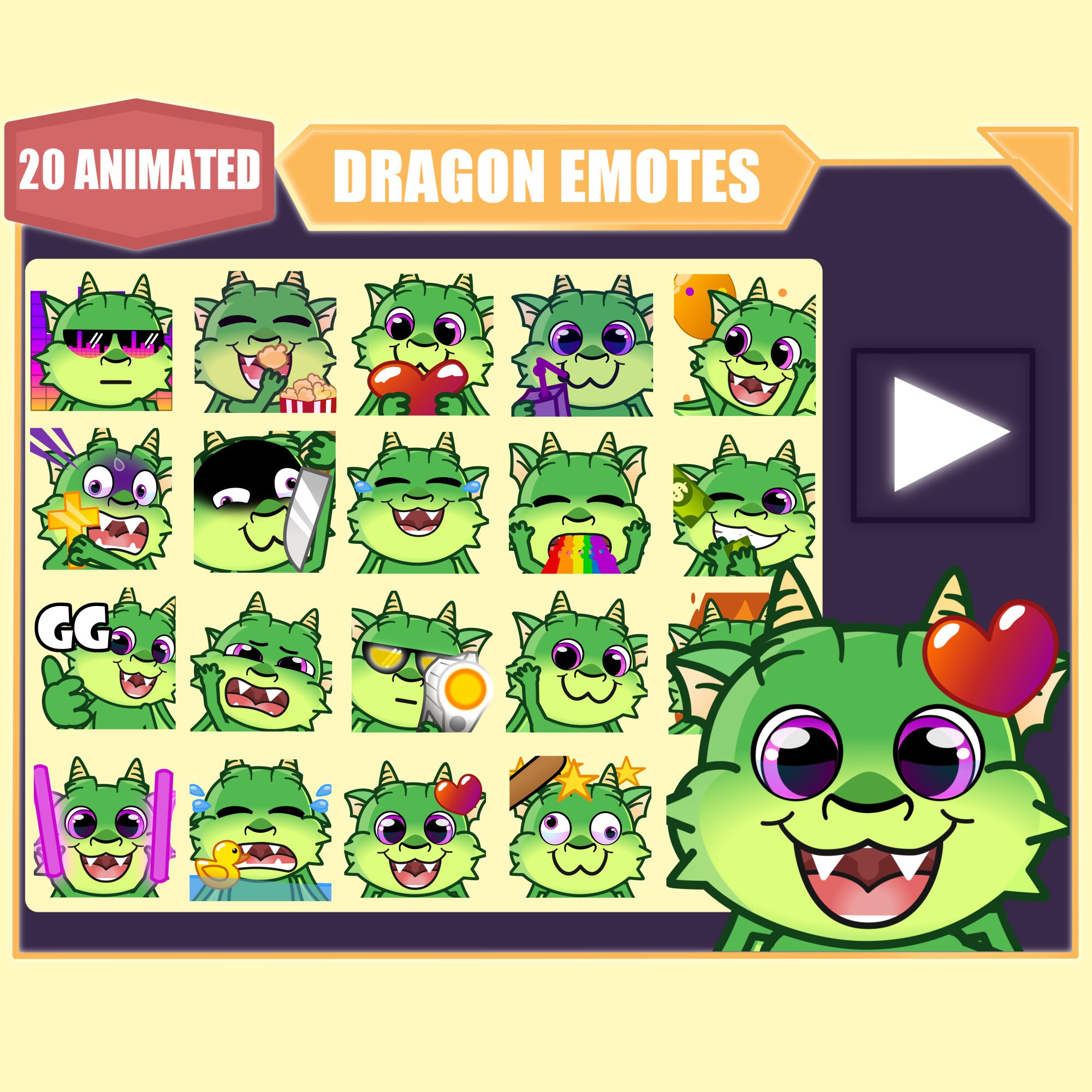 ANIMATED Green Dragon Emote Bundle for Twitch Youtube Emotes Discord ...
