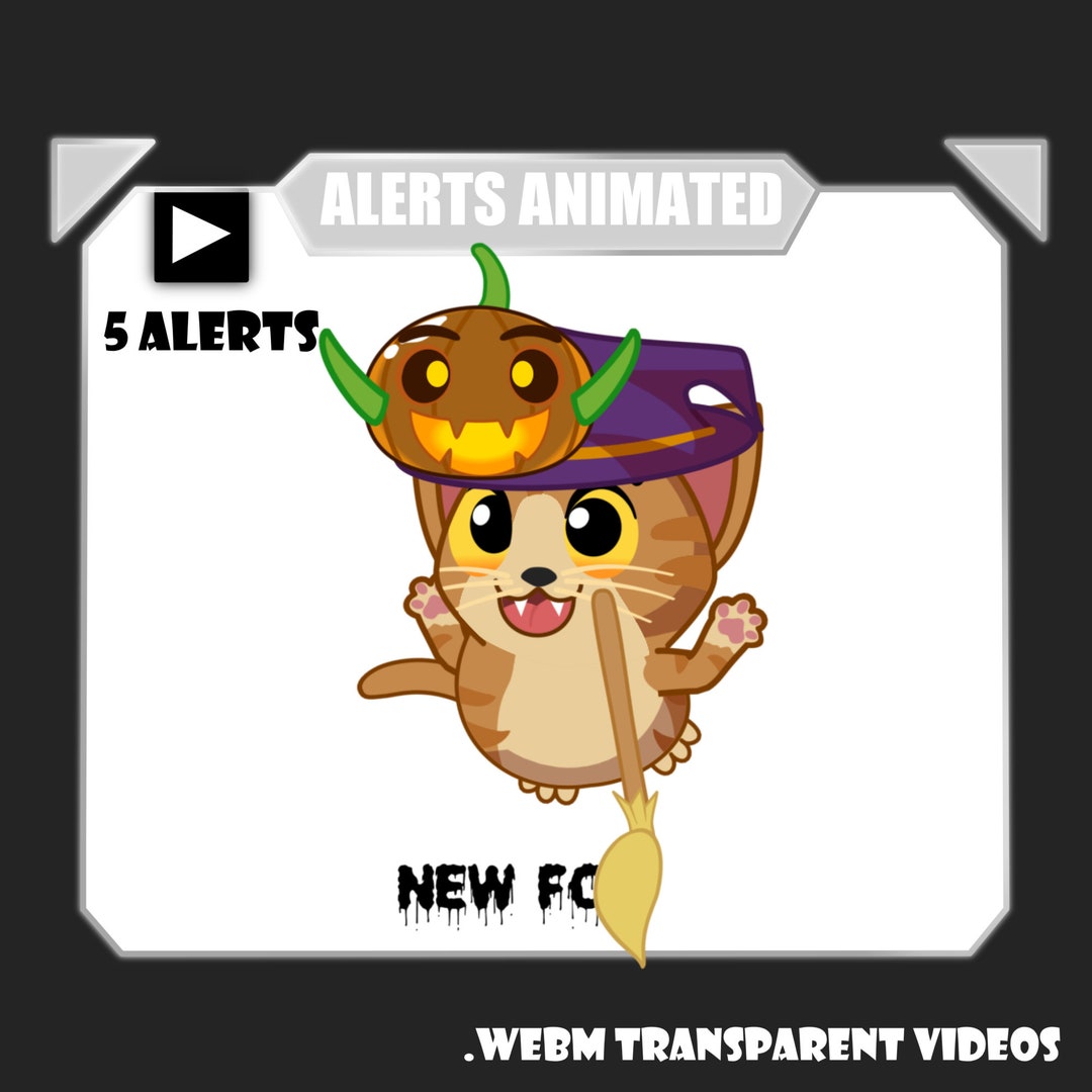 Twitch Cat Alert Animated for Streaming Cute Halloween Cat Alert Ginger ...