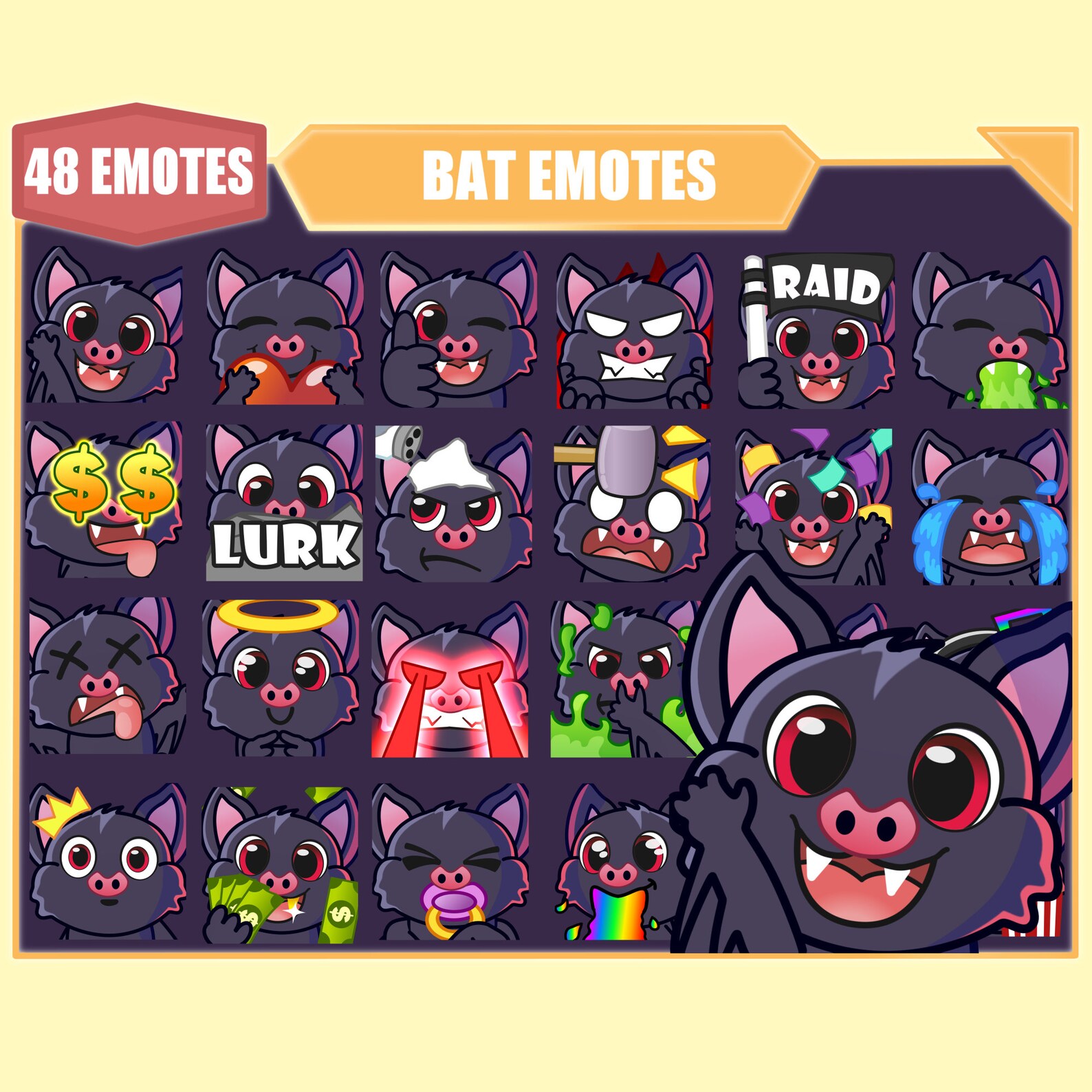 BLACK GRAY BAT Emote Bundle for Twitch Youtube Emotes - Etsy