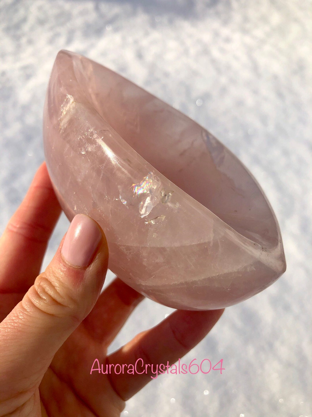 4.6" Eye Shape Rose Quartz Bowl With Rainbows - Etsy