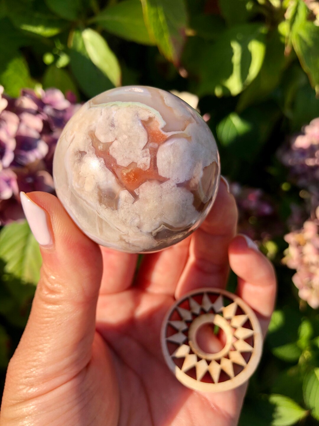 1.72" Flower Agate Sphere With Subtle Dendrite | Complimentary Sphere ...