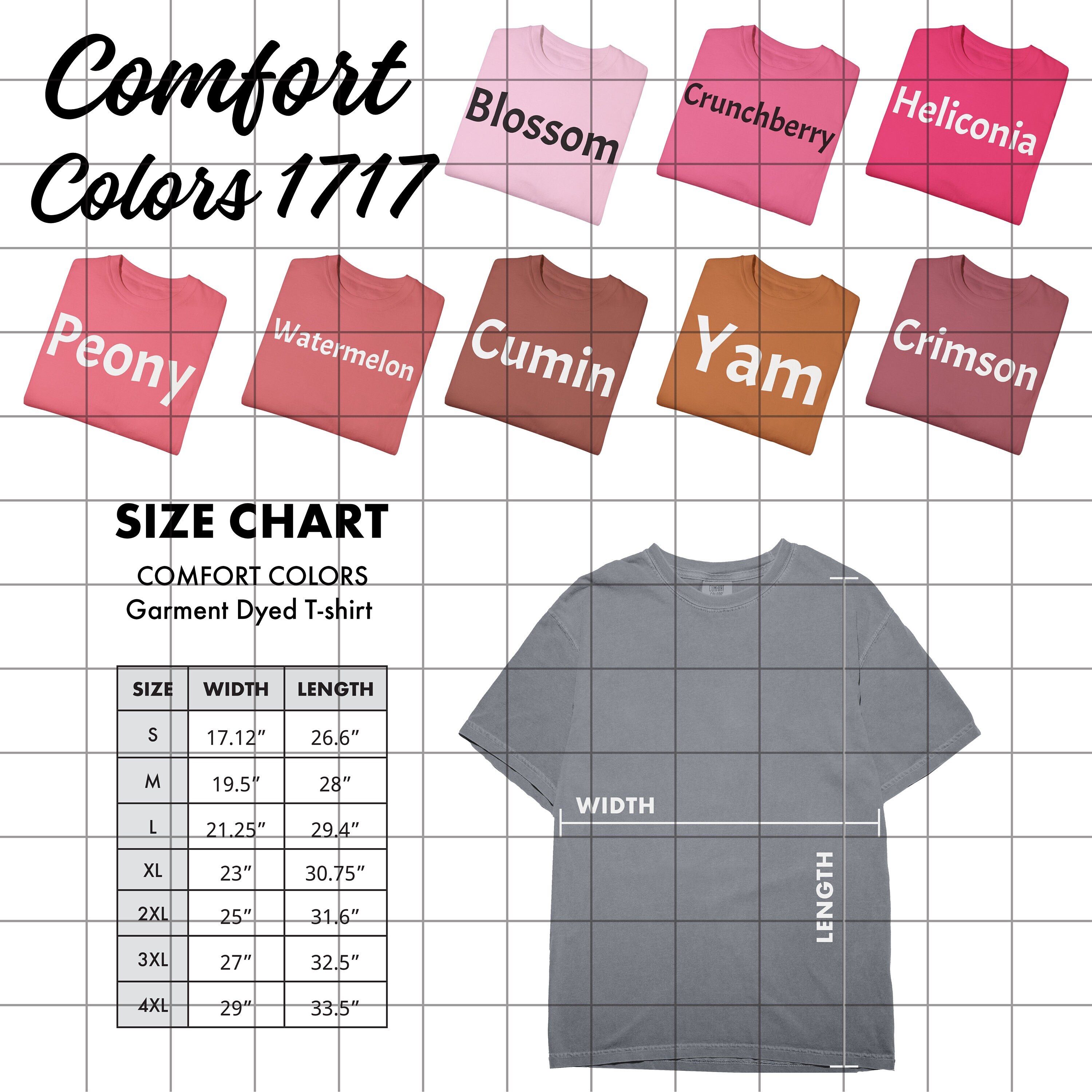 Comfort Colors Color Chart for Printify Users, Comfort Colors 1717 Size ...
