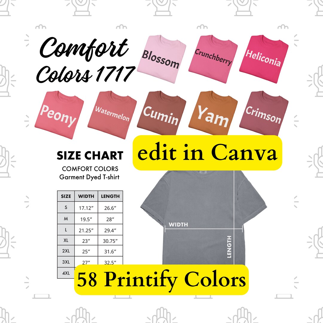 Comfort Colors Color Chart for Printify Users, Comfort Colors 1717 Size ...