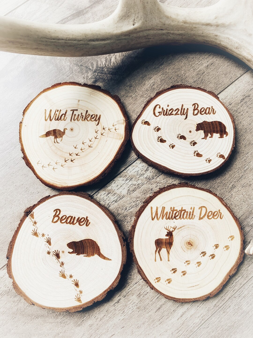 Live Edge Laser Engraved Wood Coasters, Wildlife, Live Edge, Laser ...