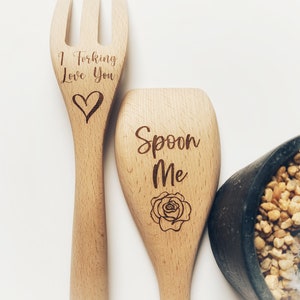 Spoon Me Wooden Spoon and Fork, Forking Love You, Custom Kitchen, Custom Spoon, Wood Fork ...