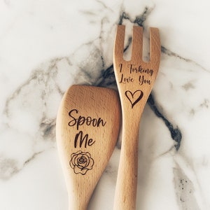 Spoon Me Wooden Spoon and Fork, Forking Love You, Custom Kitchen, Custom Spoon, Wood Fork ...