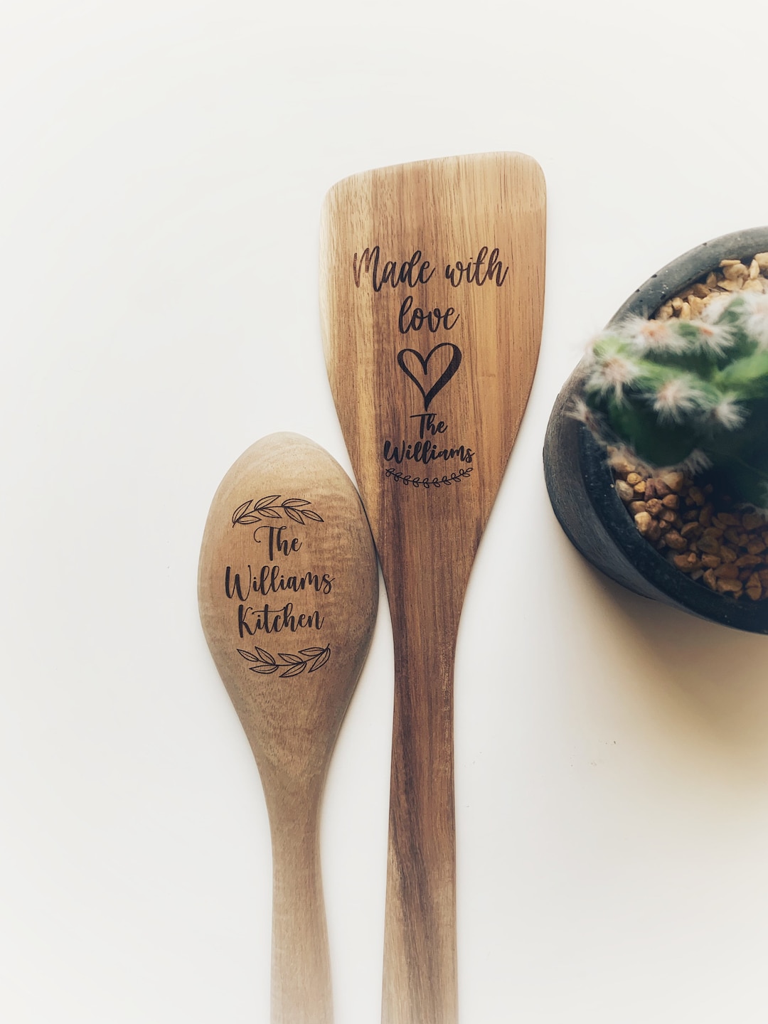 Personalised Wooden Spoon and Spatula, Last Name, Custom Kitchen ...