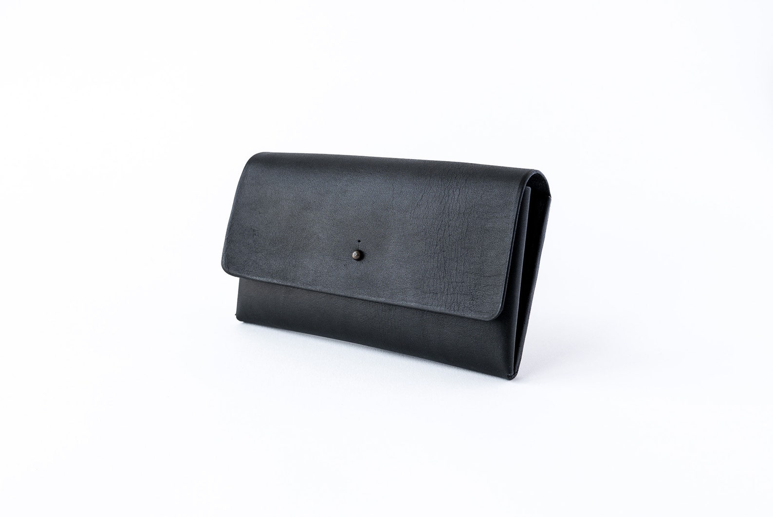 Simple Long Wallet in Black Leather - Handmade Elegance, Minimalist ...