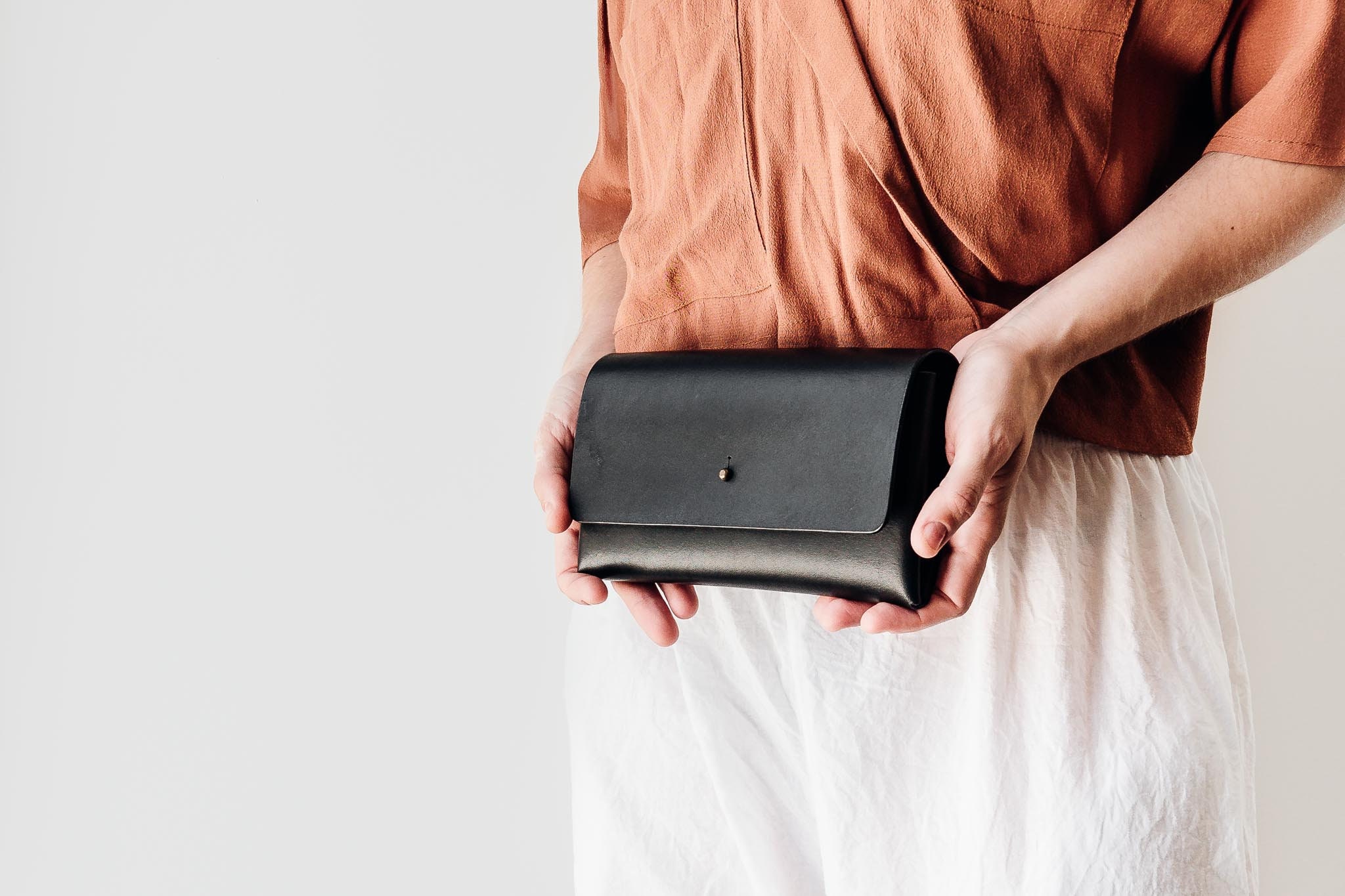 Simple Long Wallet in Black Leather - Handmade Elegance, Minimalist ...