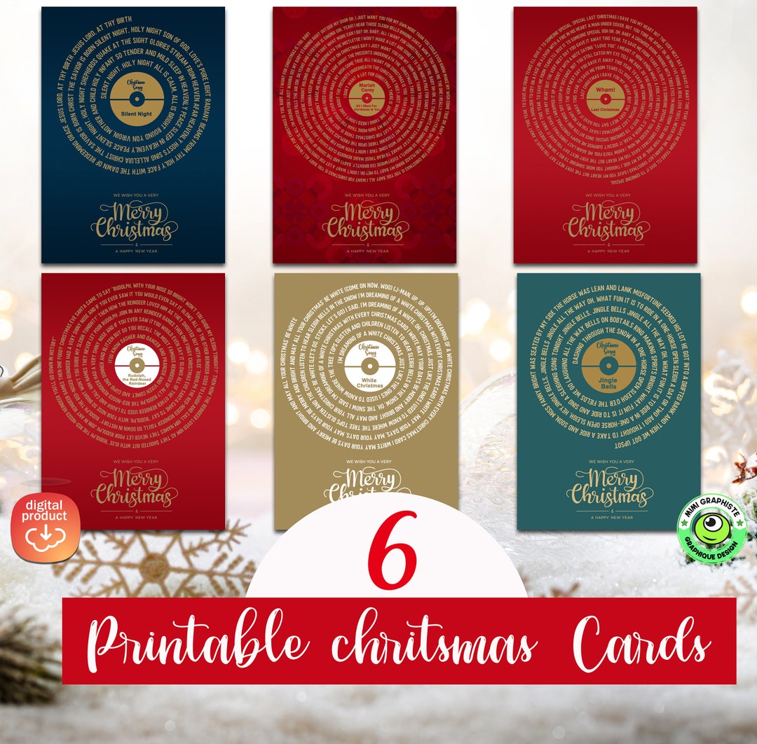 6 Printable Christmas Cards Musical Christmas Cards With - Etsy