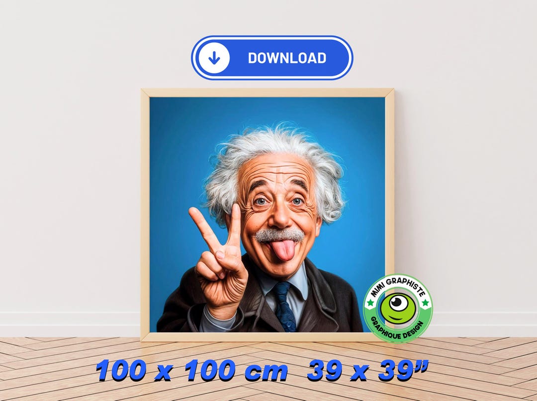 Downloadable Poster Albert Einstein Smile and Peace Sign, Hyper ...