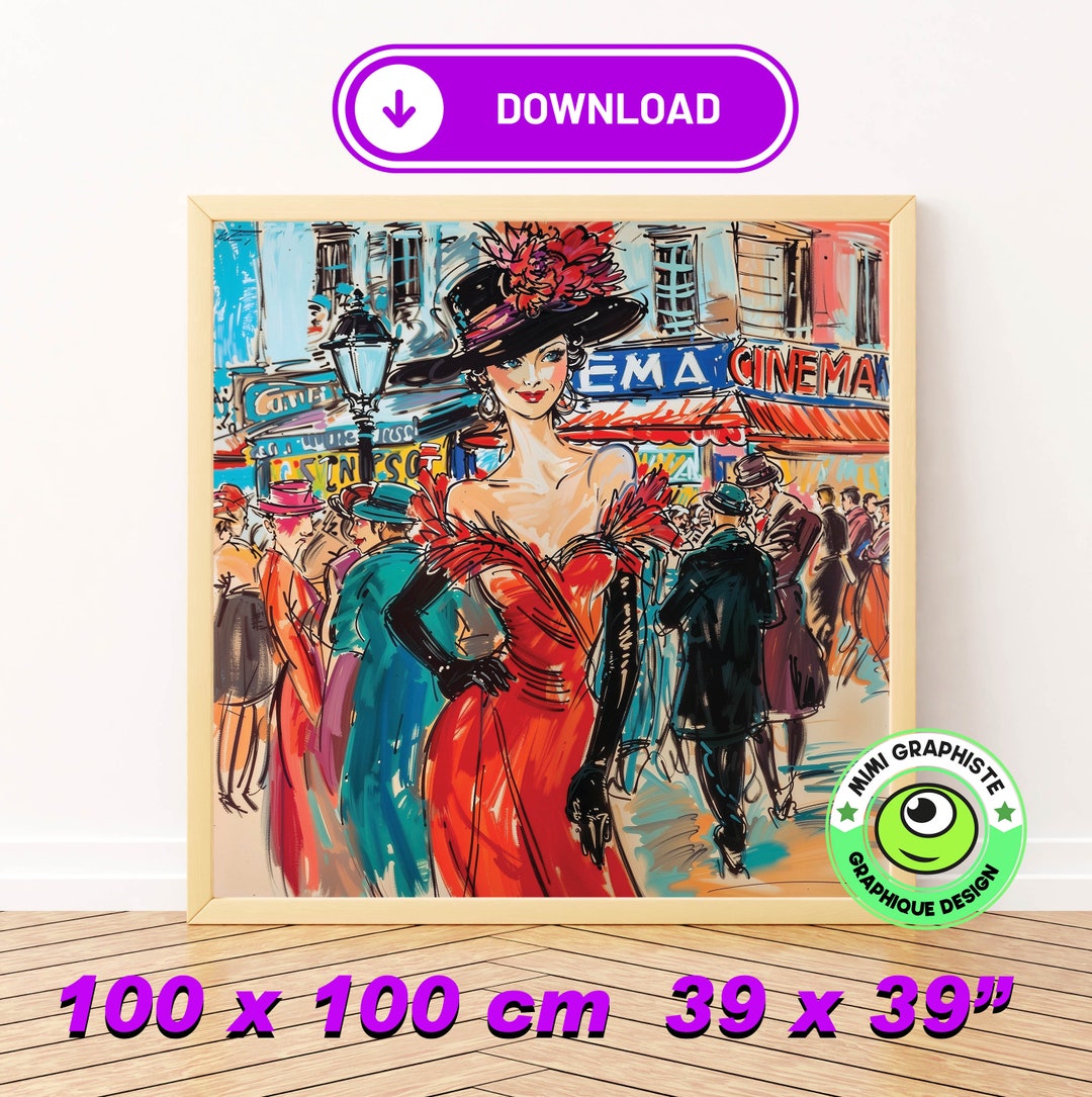 Downloadable Poster: Elegant Lady in Red Dress in Paris - 100 X 100 Cm ...