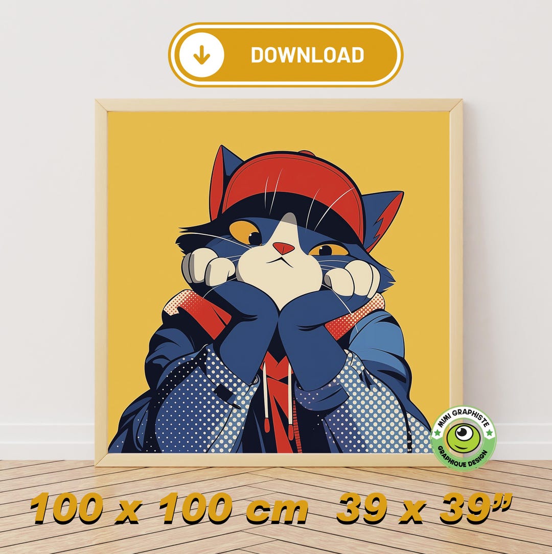 Downloadable Poster - Cool Cat Poster 100 X 100 Cm - 39 X 39" - Etsy