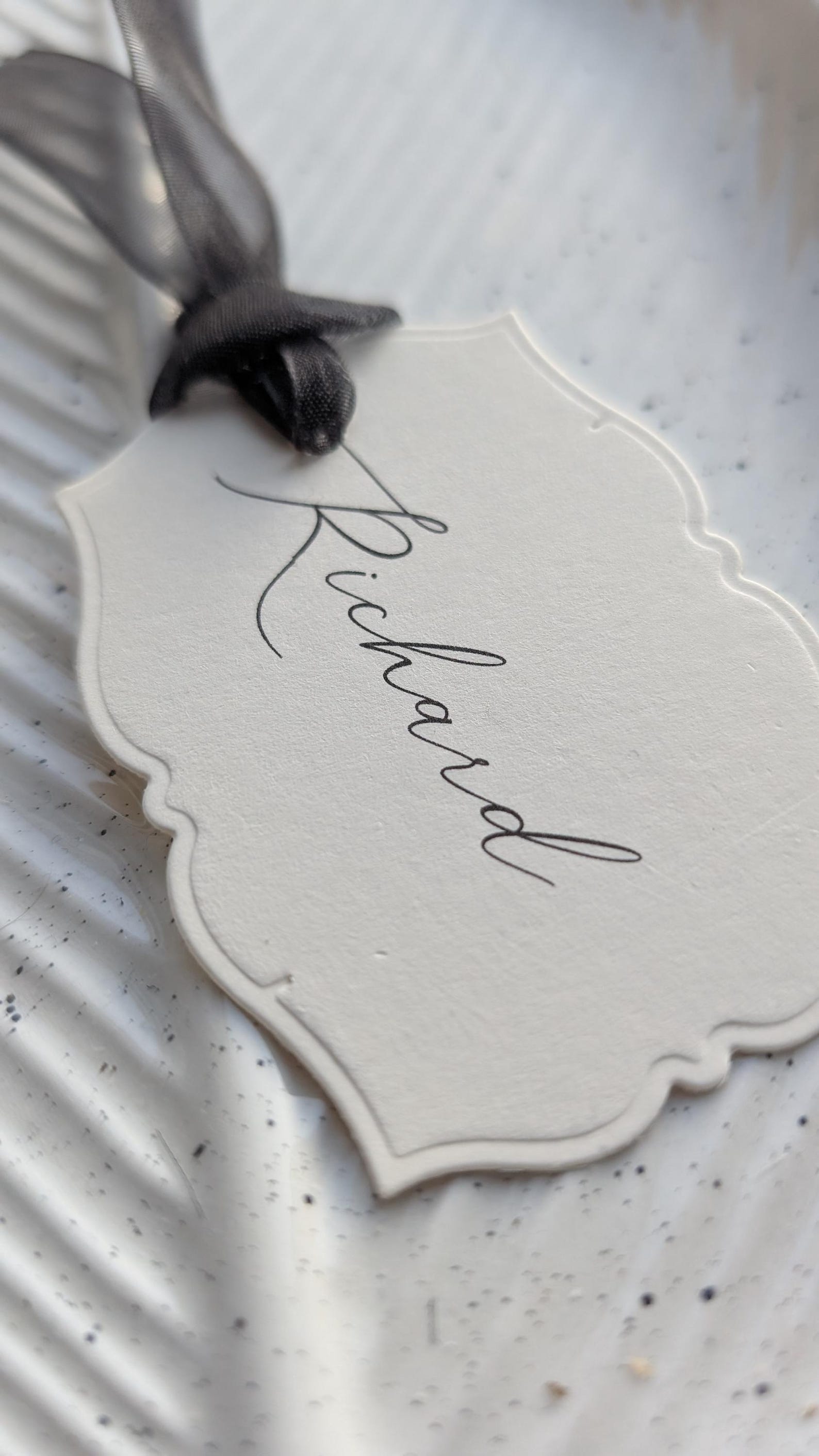 Ivory Placecards With Elegant Black Calligraphy & Custom Ribbon ...