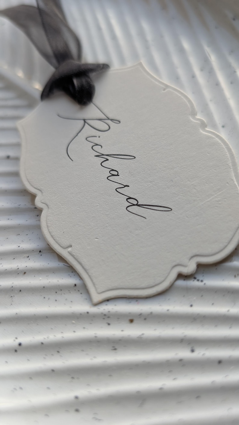 Ivory Placecards With Elegant Black Calligraphy & Custom Ribbon ...