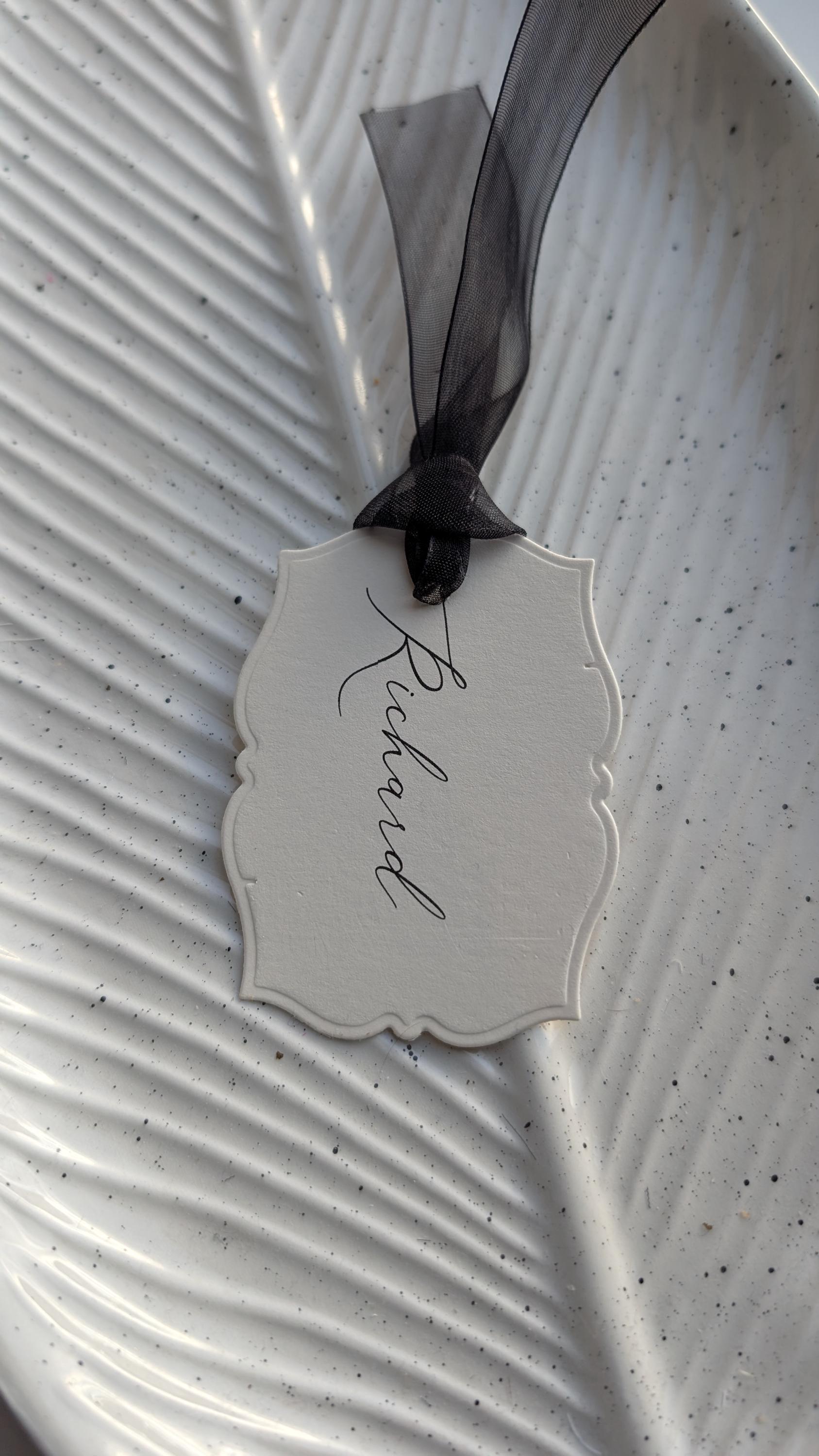 Ivory Placecards With Elegant Black Calligraphy & Custom Ribbon ...