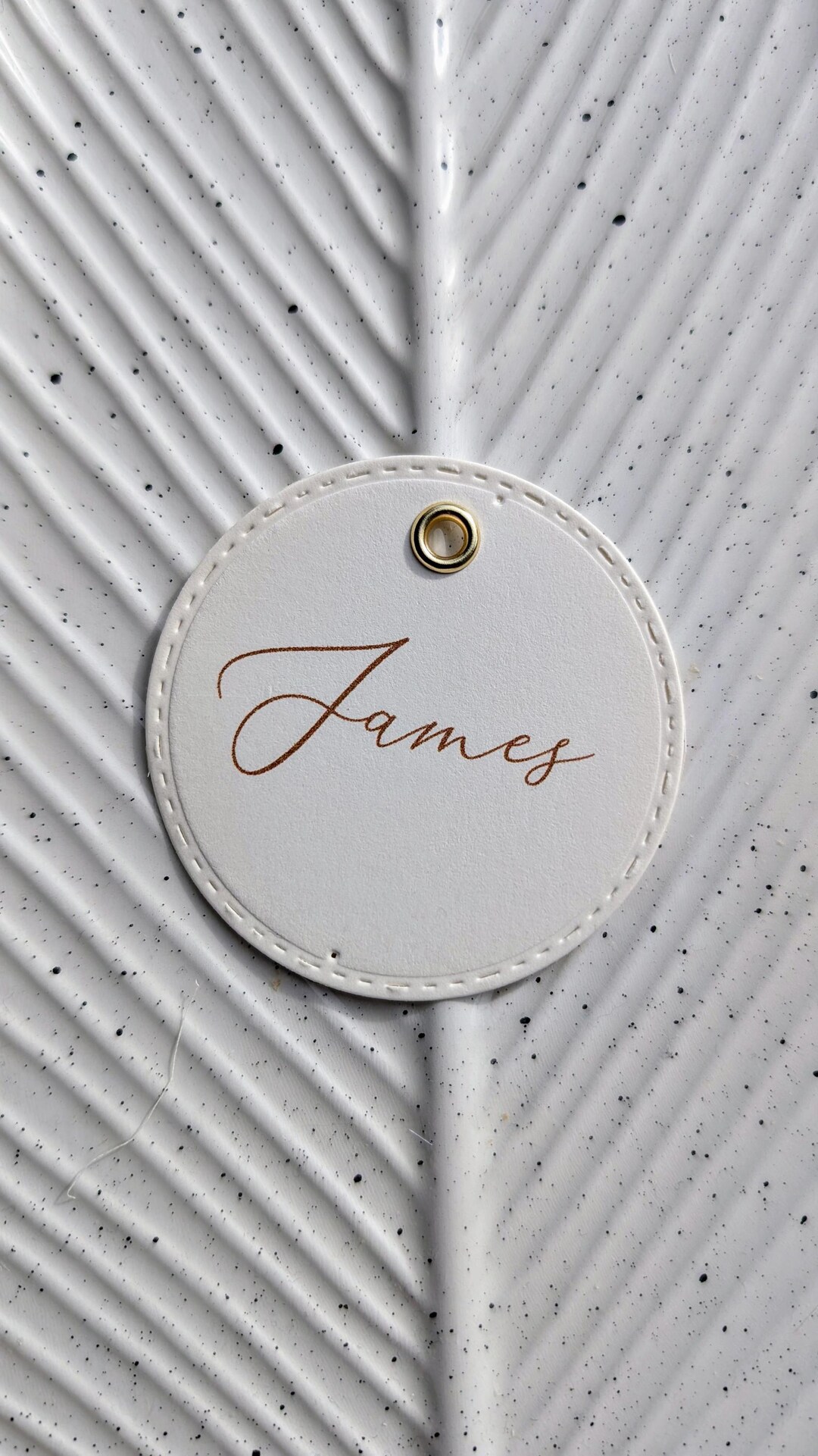 Circle Place Cards Tags Ivory Stitch Embossed Edging and Gold Eyelet ...