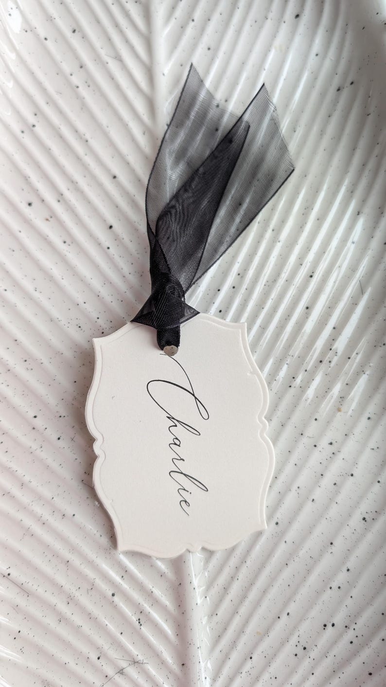 Ivory Placecards With Elegant Black Calligraphy & Custom Ribbon ...