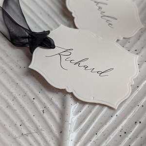 Ivory Placecards With Elegant Black Calligraphy & Custom Ribbon ...