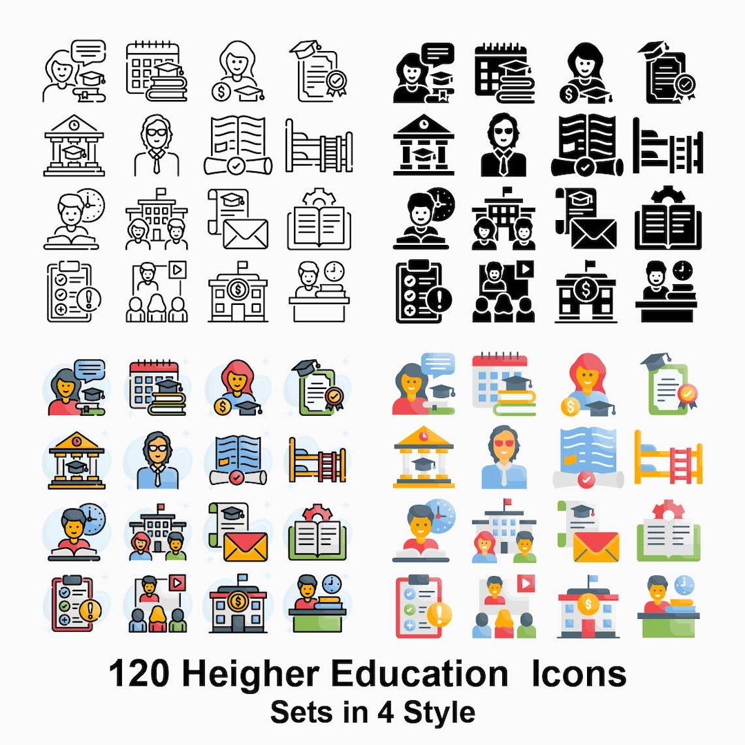 120 Higher Education Icon Set ( EPS, SVG, PNG ) - Etsy