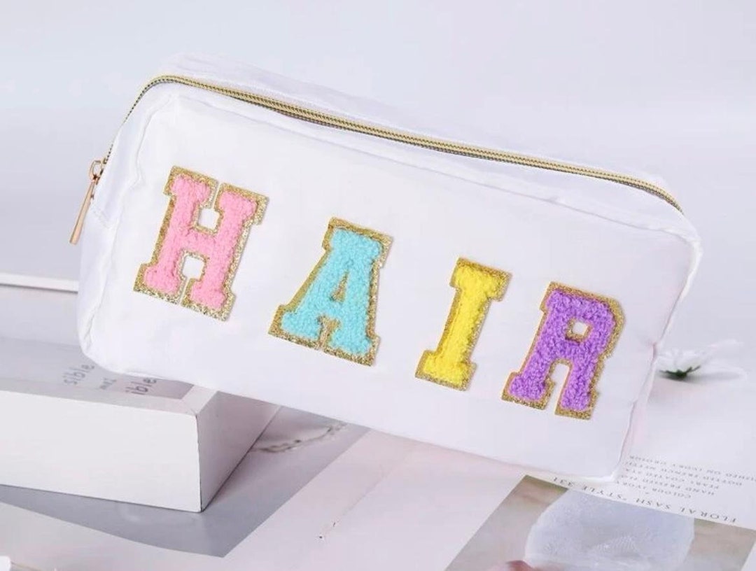 White and Colorful Letters HAIR Bag Hair Accessories Hair Travel Bag ...