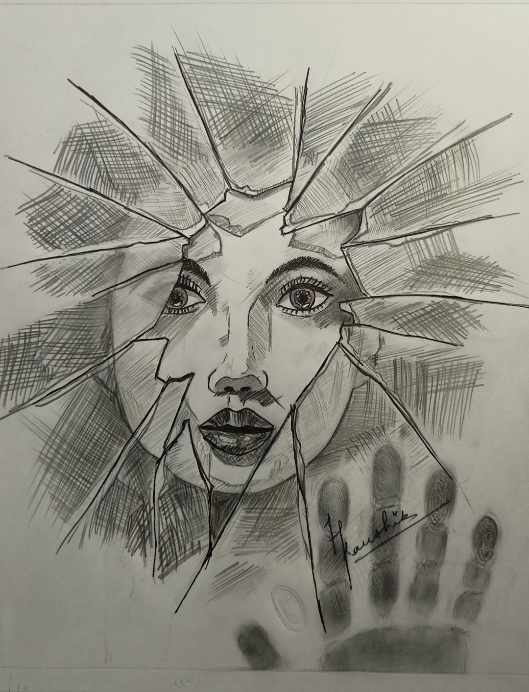 Handmade Sketch Broken Glass Girl - Etsy