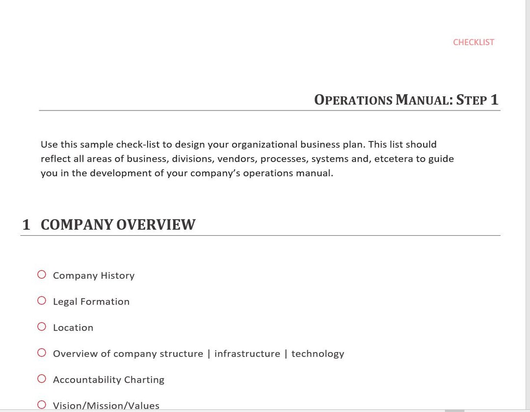 Operation Plan Step 1 - A Checklist - Etsy