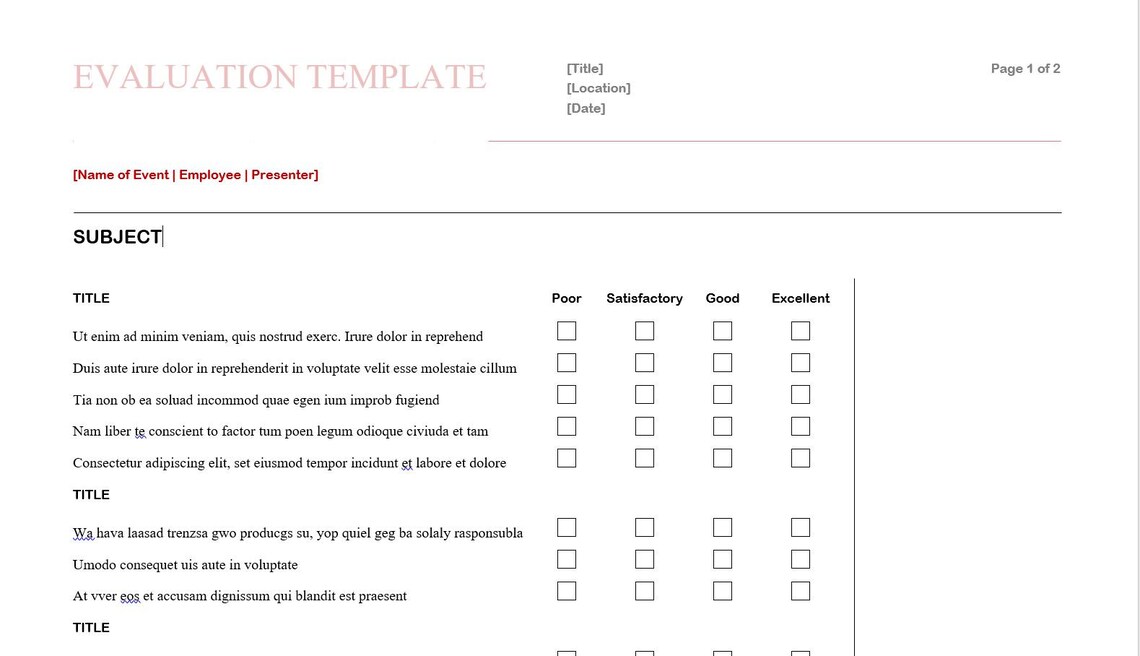 Evaluation Template - Etsy