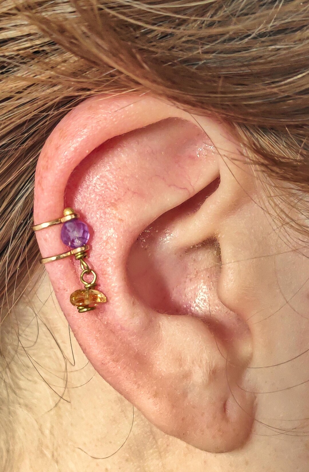 Amethyst & Topaz Ear Cuff No Piercing | Tragus or Upper Ear Cuff | Sea ...