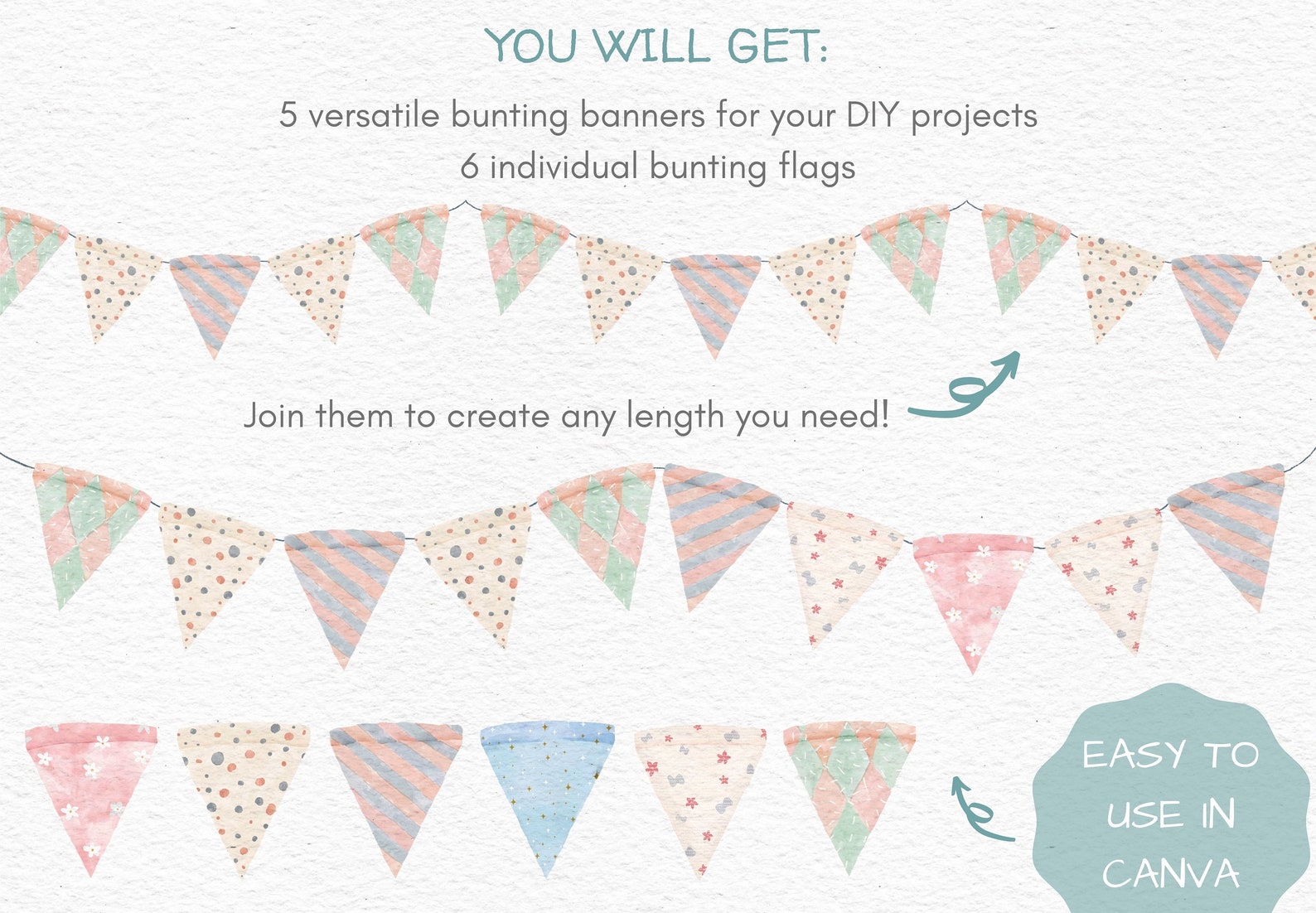 Watercolor Bunting Clipart: Pastel-colored Bunting Banner / - Etsy