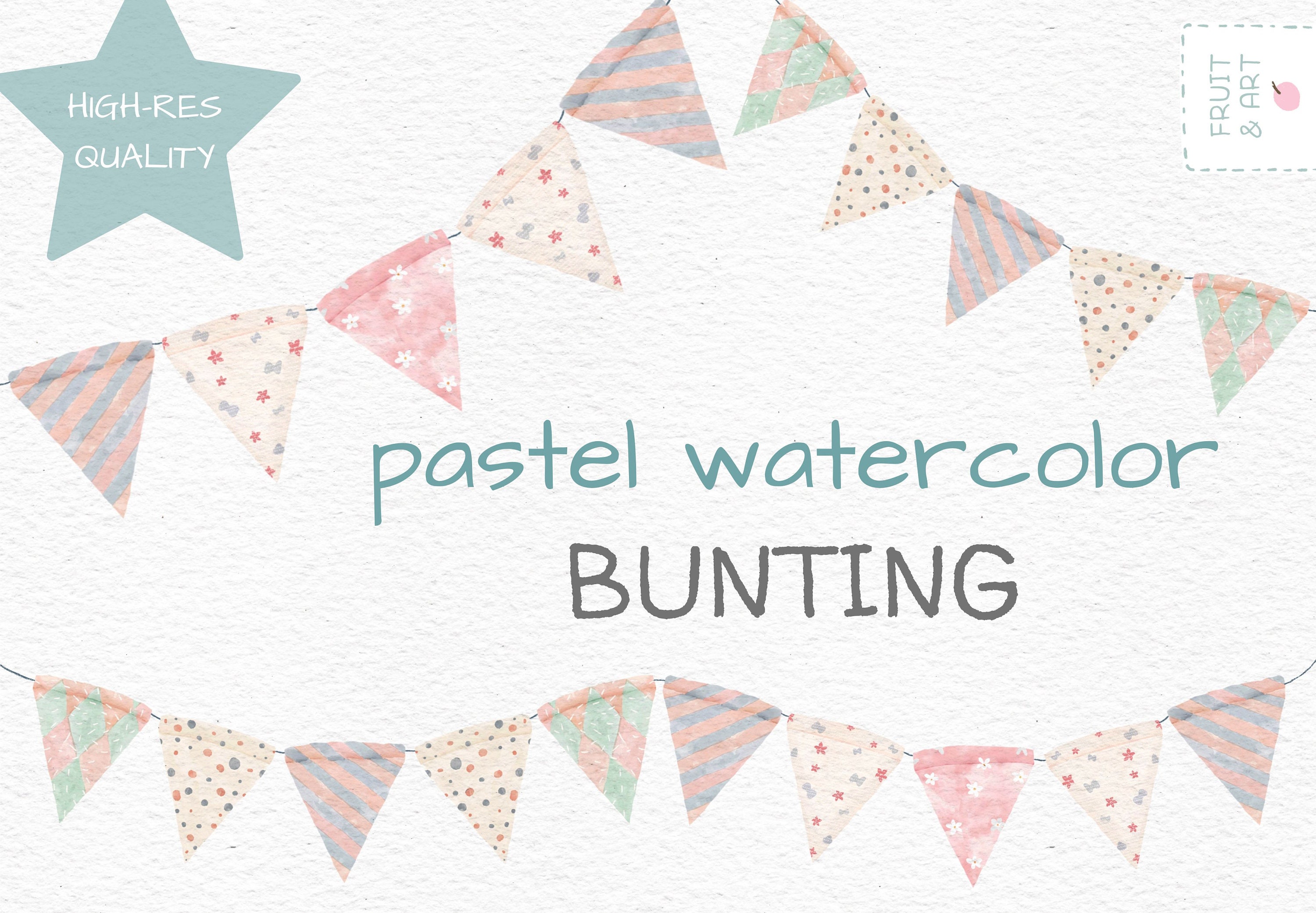 Watercolor Bunting Clipart: Pastel-colored Bunting Banner / - Etsy