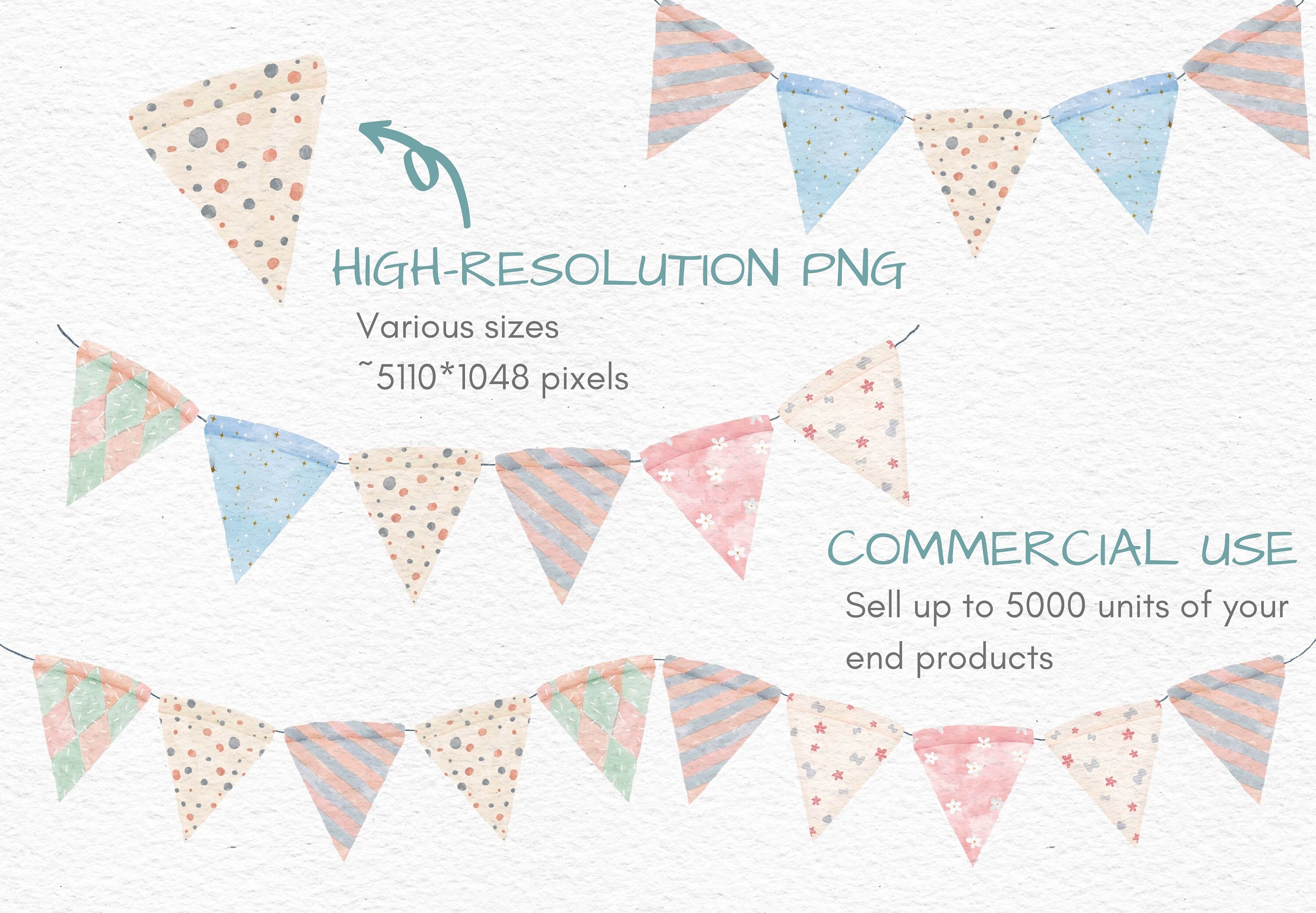 Watercolor Bunting Clipart: Pastel-colored Bunting Banner / - Etsy UK