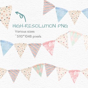 Watercolor Bunting Clipart: Pastel Nursery Decor (PNG) - Etsy